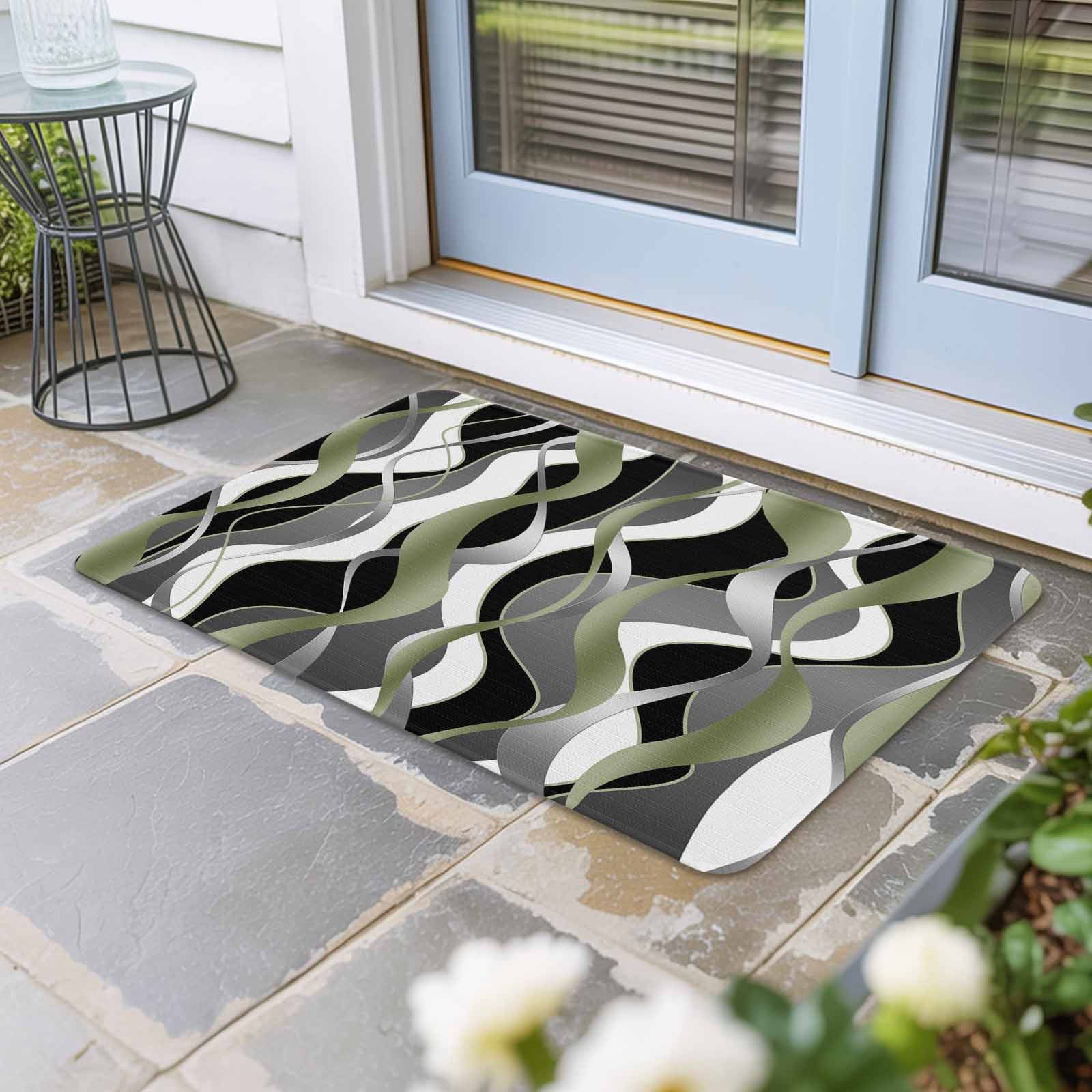 Sage Green Stripe Door Mat Indoor Outdoor, Grey White Geometric Modern ...