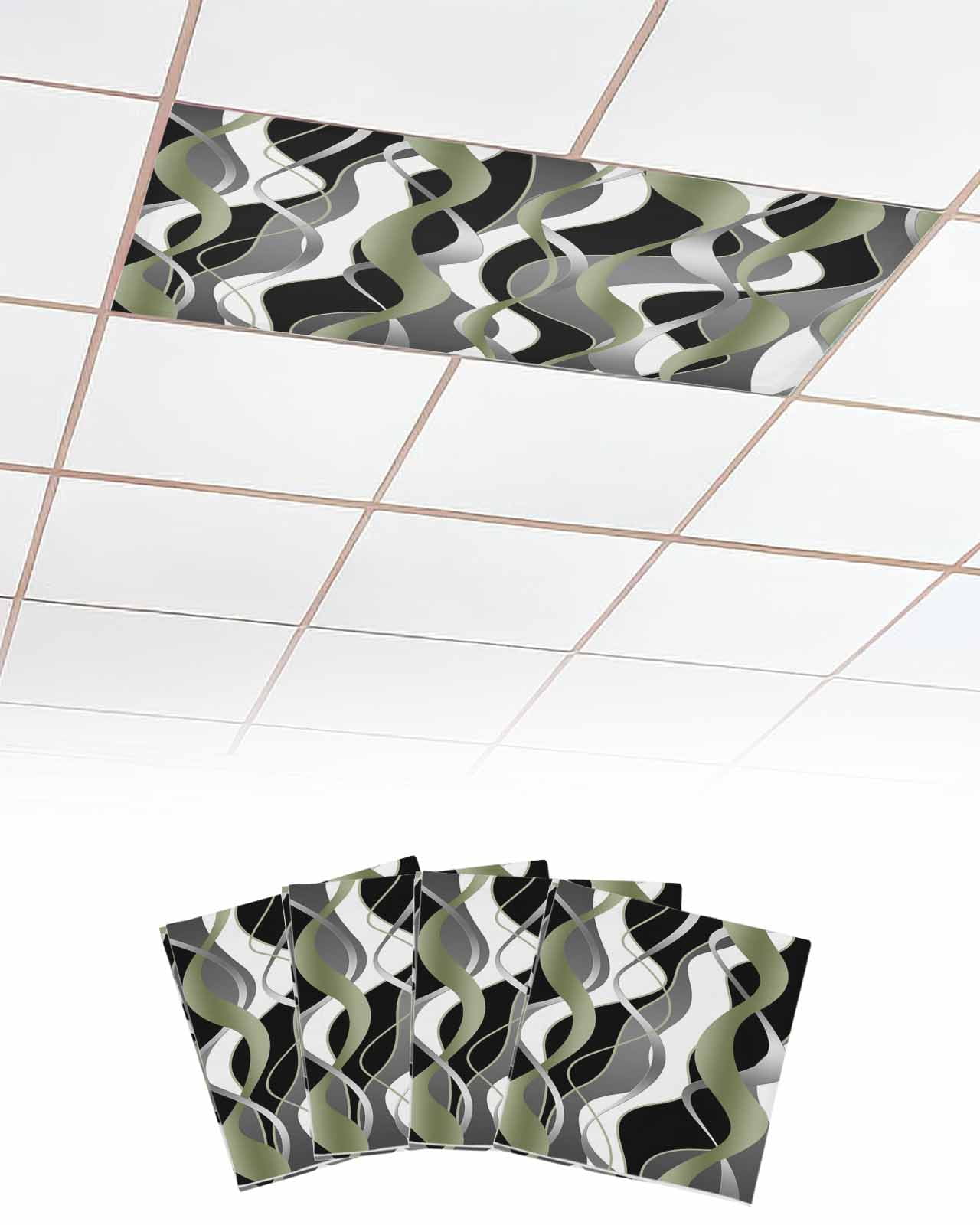 Sage Green Stripe Fluorescent Light Covers for Ceiling Lights 4x2 feet ...