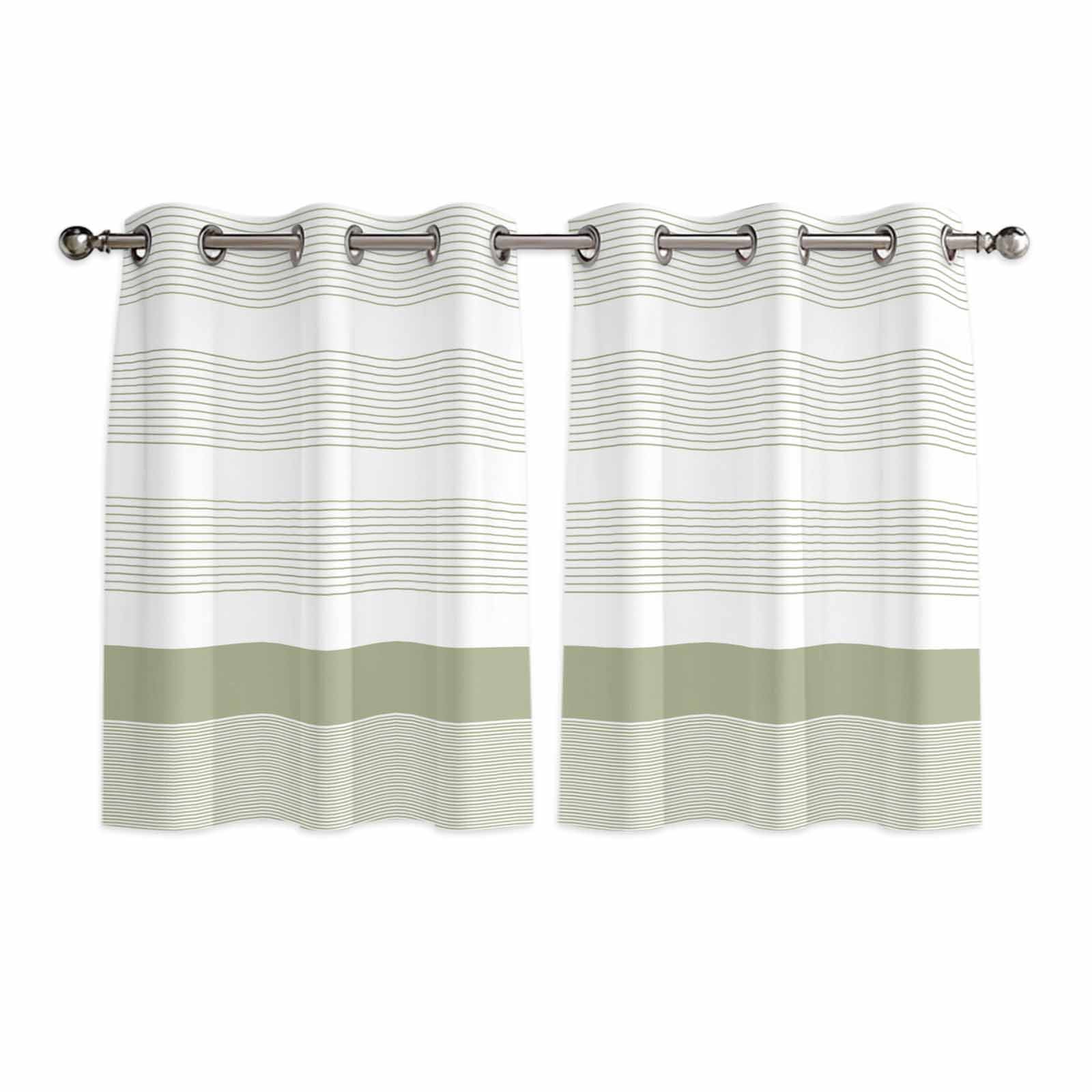 Sage Green Stripe Kitchen Curtains Short 54 Inch Length, Modern Rustic ...