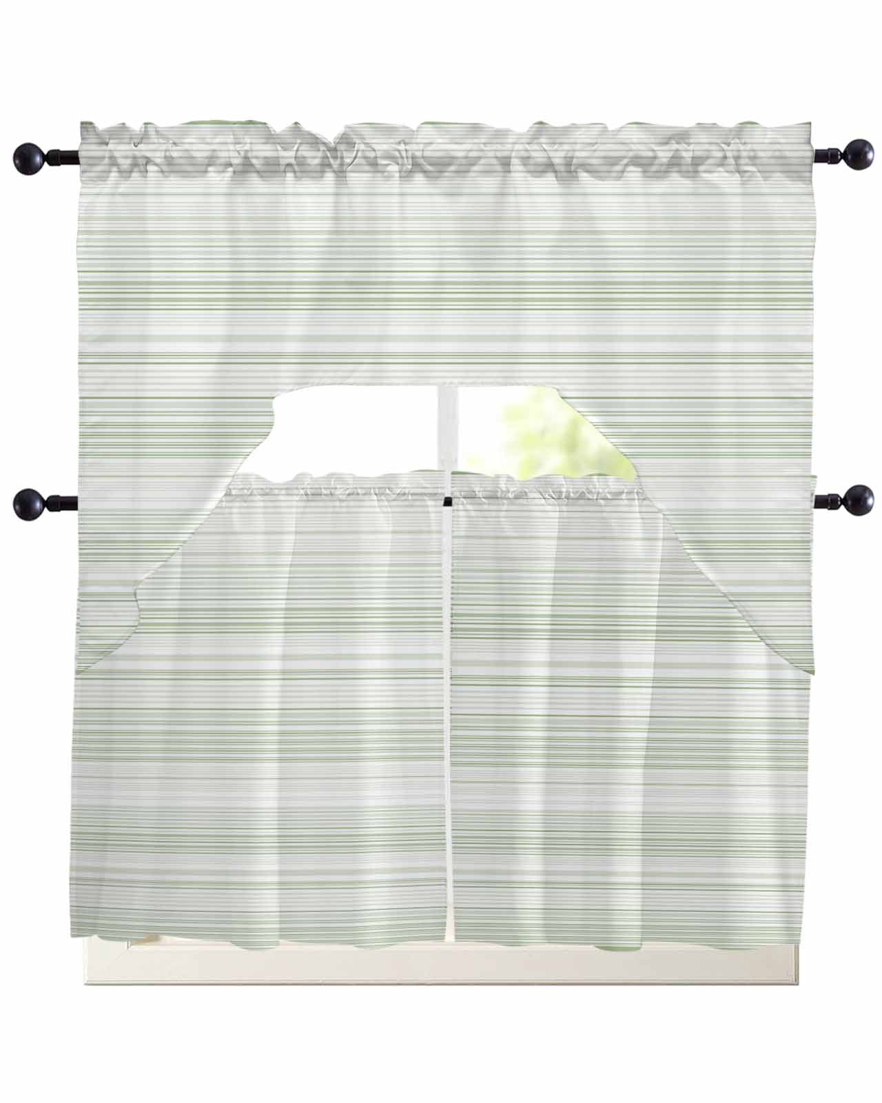 Sage Green Stripe Kitchen Curtains Swag Valance and Tier Curtains Set ...