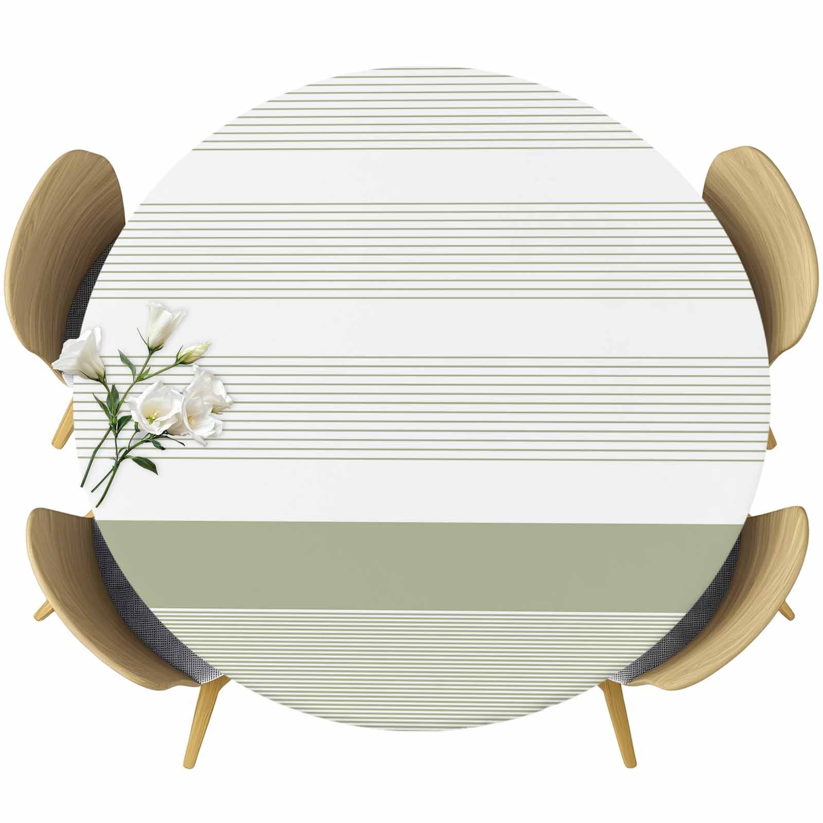 Sage Green Stripe Round Tablecloth 36-44 Inch Round Fitted Table Cloth ...