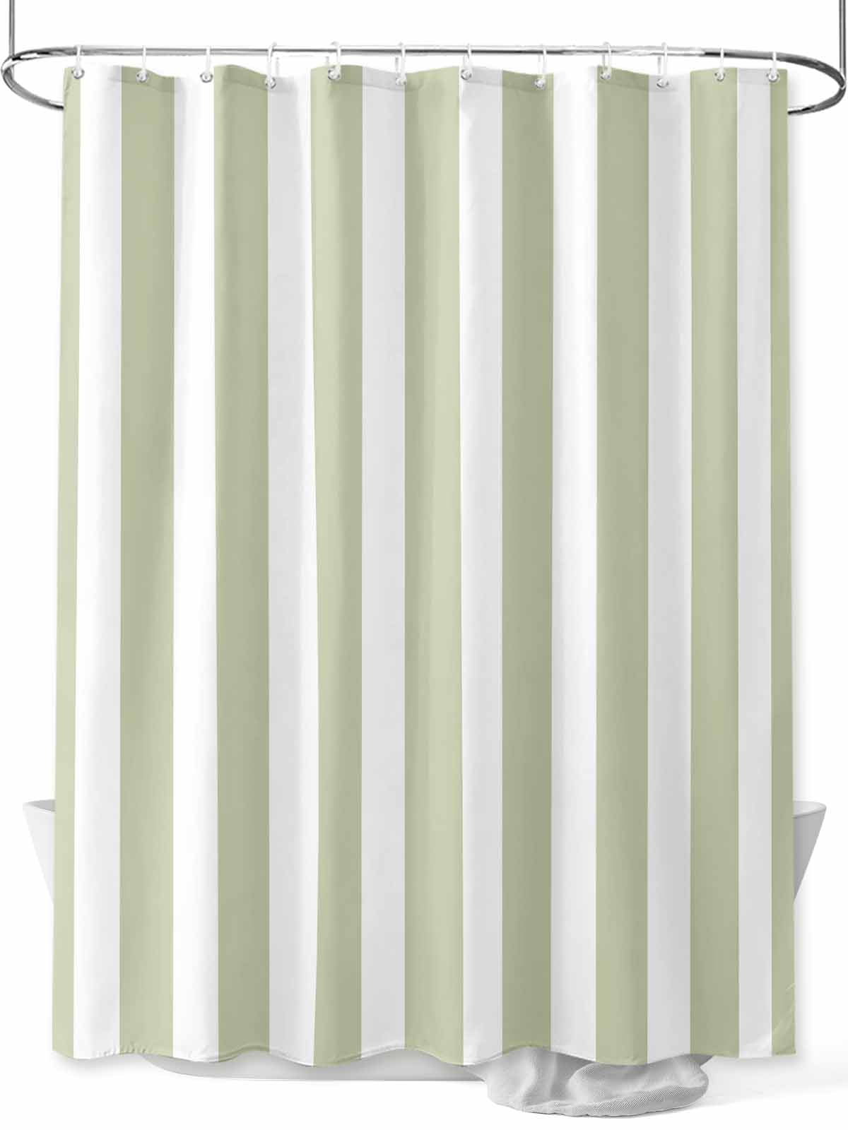 Sage Green Stripe Shower Curtain Set with Hook Washable Cloth Polyester Fabric Shower+Curtain ...