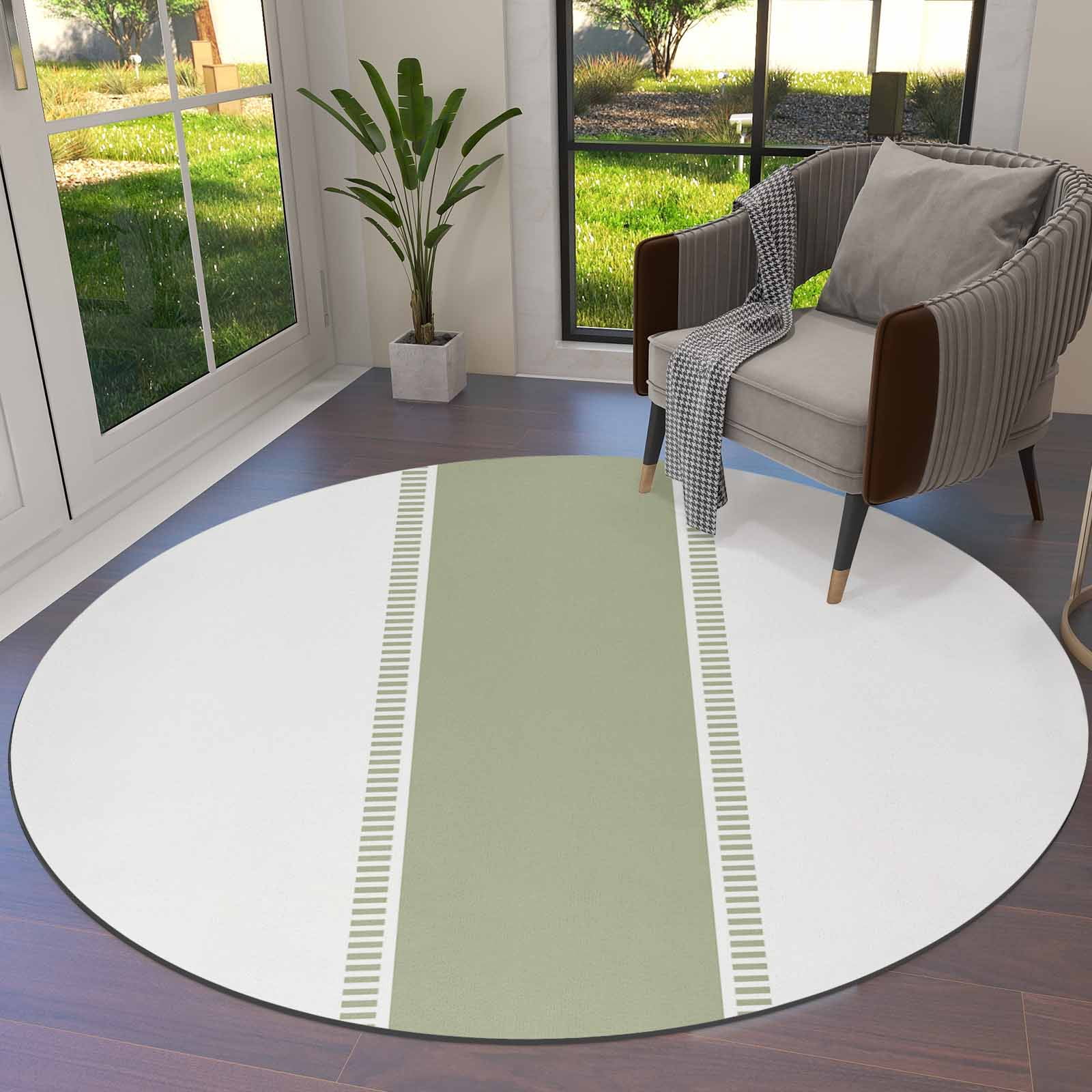 Sage Green Stripe Solid Texture Round Area Rug Carpets For Living Room ...