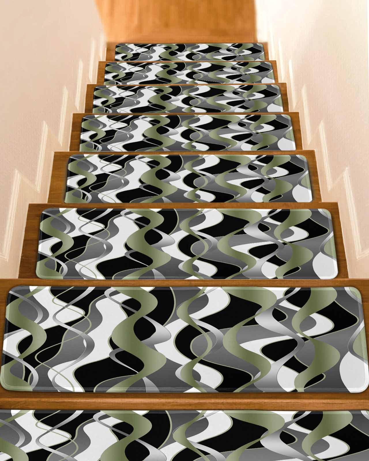 Sage Green Stripe Stair Treads for Wooden Steps Indoor Runner Rug ...