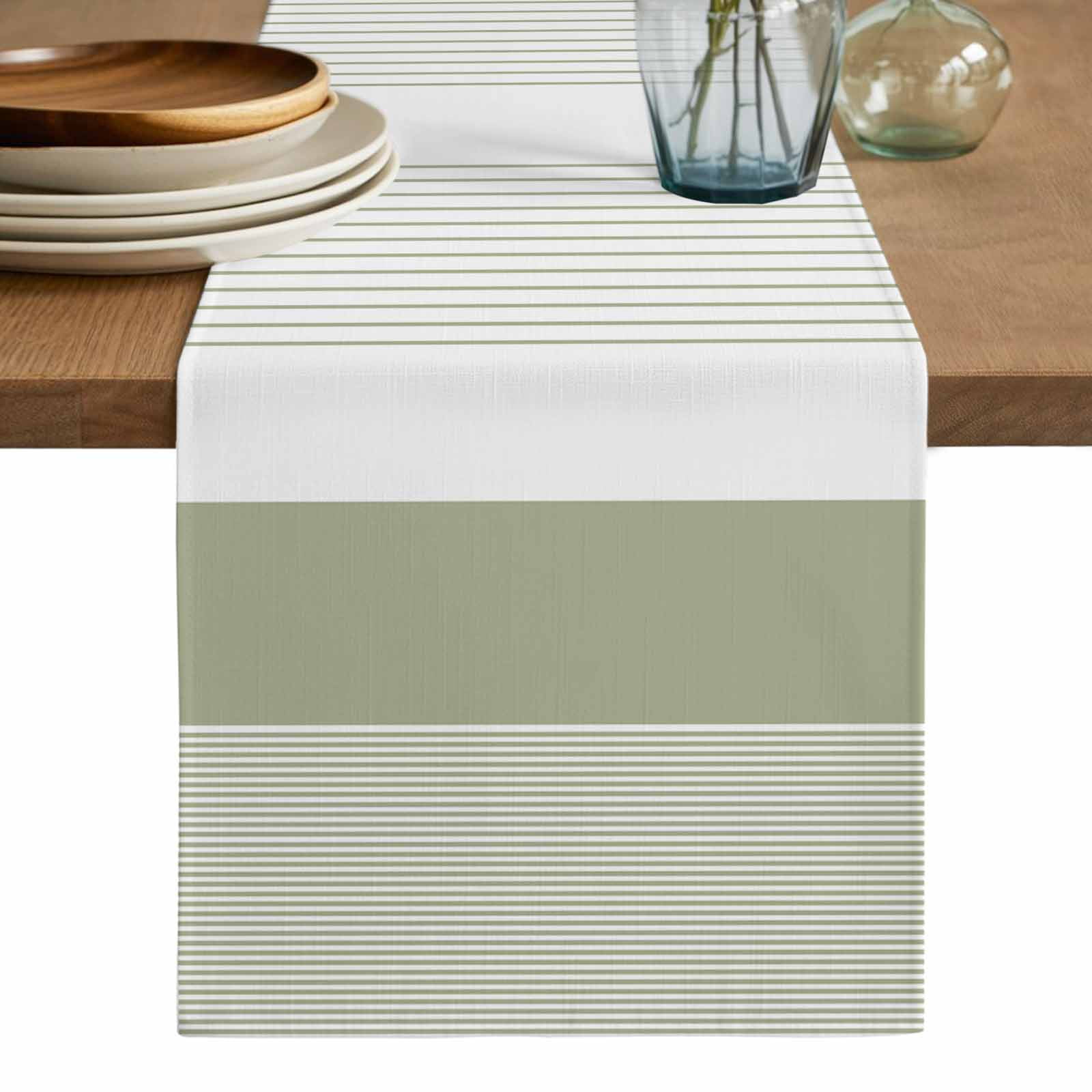 Sage Green Stripe Table Runner, Modern Rustic Horizontal Green Striped ...