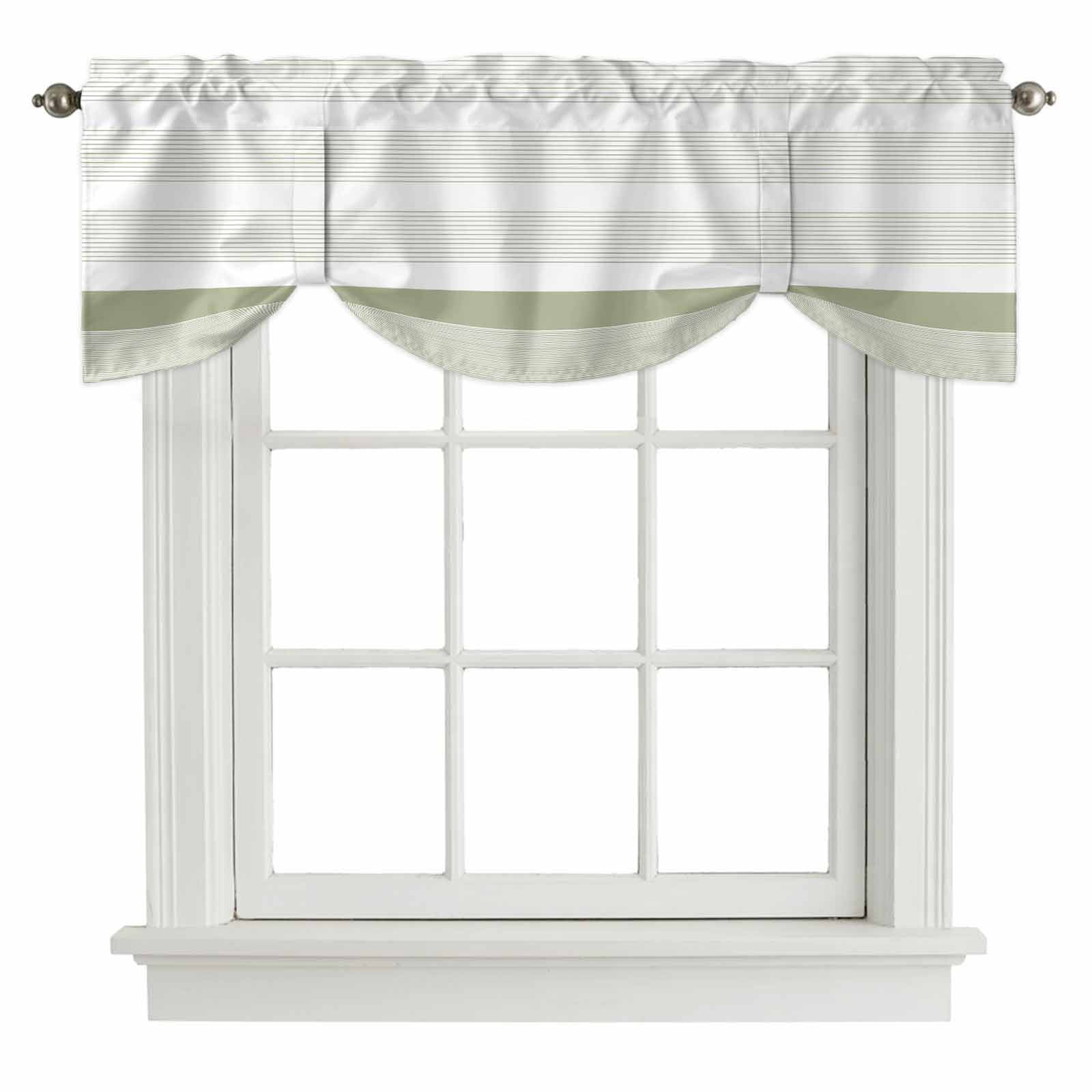 Sage Green Stripe Tie Up Valance Curtains for Windows, Kitchen Curtains ...