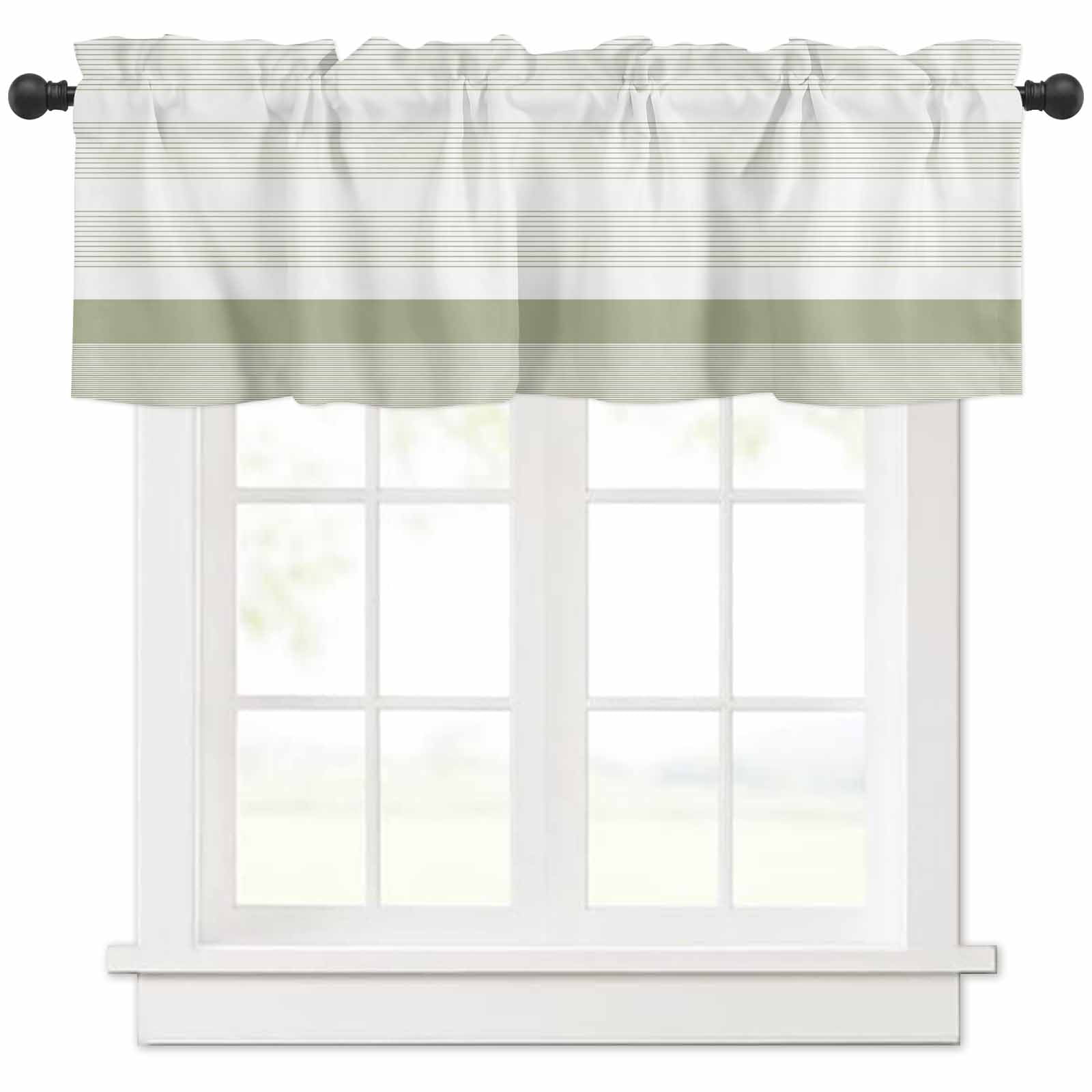Sage Green Stripe Valances for Windows Farmhouse Kitchen Curtains ...