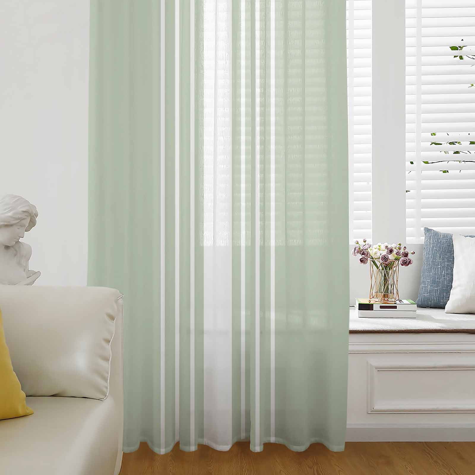 Sage Green Stripe Window Curtain 72 Inches Long,Modern Monochrome ...
