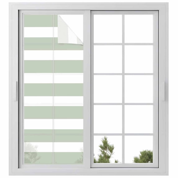 Sage Green Stripe Window Privacy Film, Modern Simple Geometric White ...