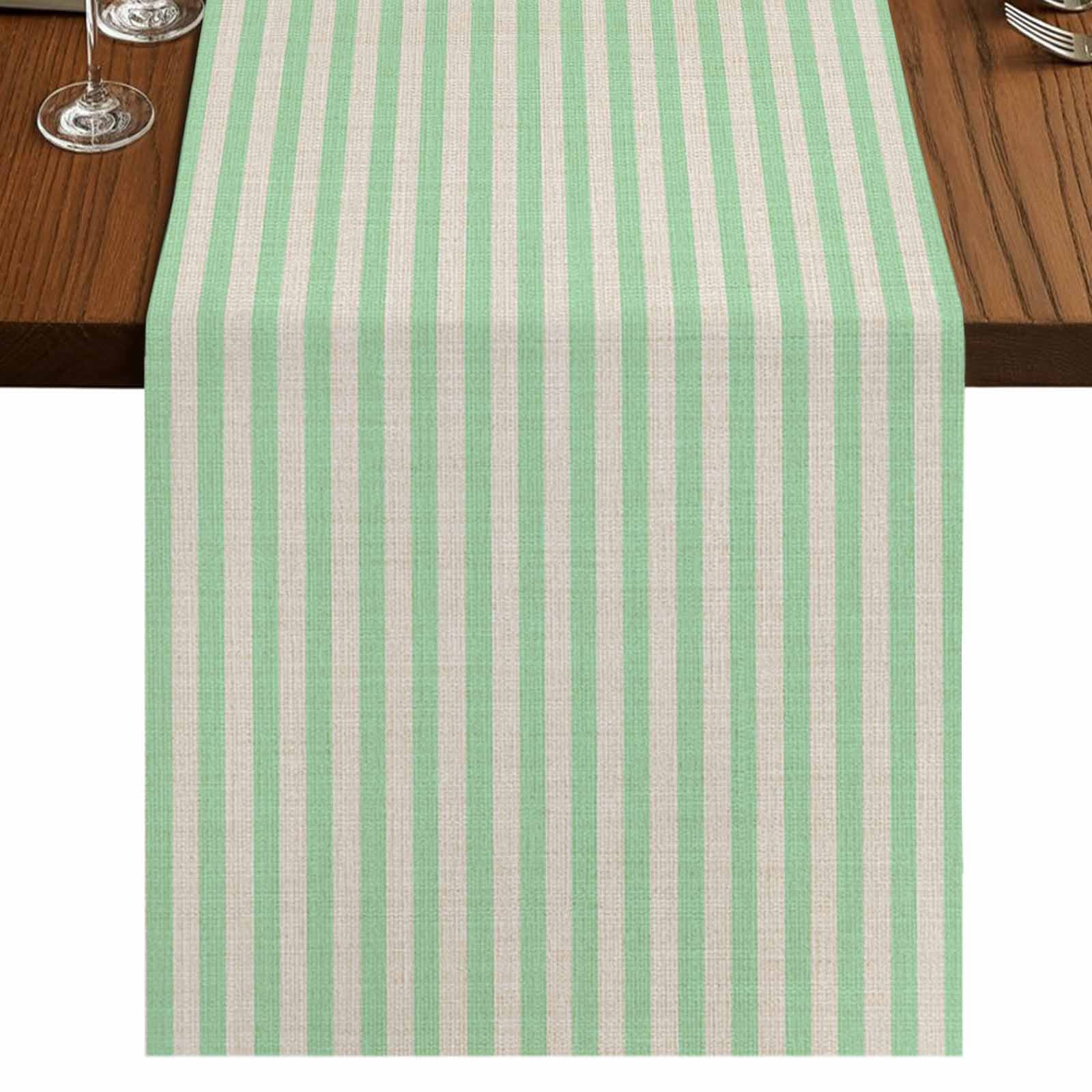 Sage Green Striped 120 Inch Table Runner, Modern Simple Farmhouse Beige ...