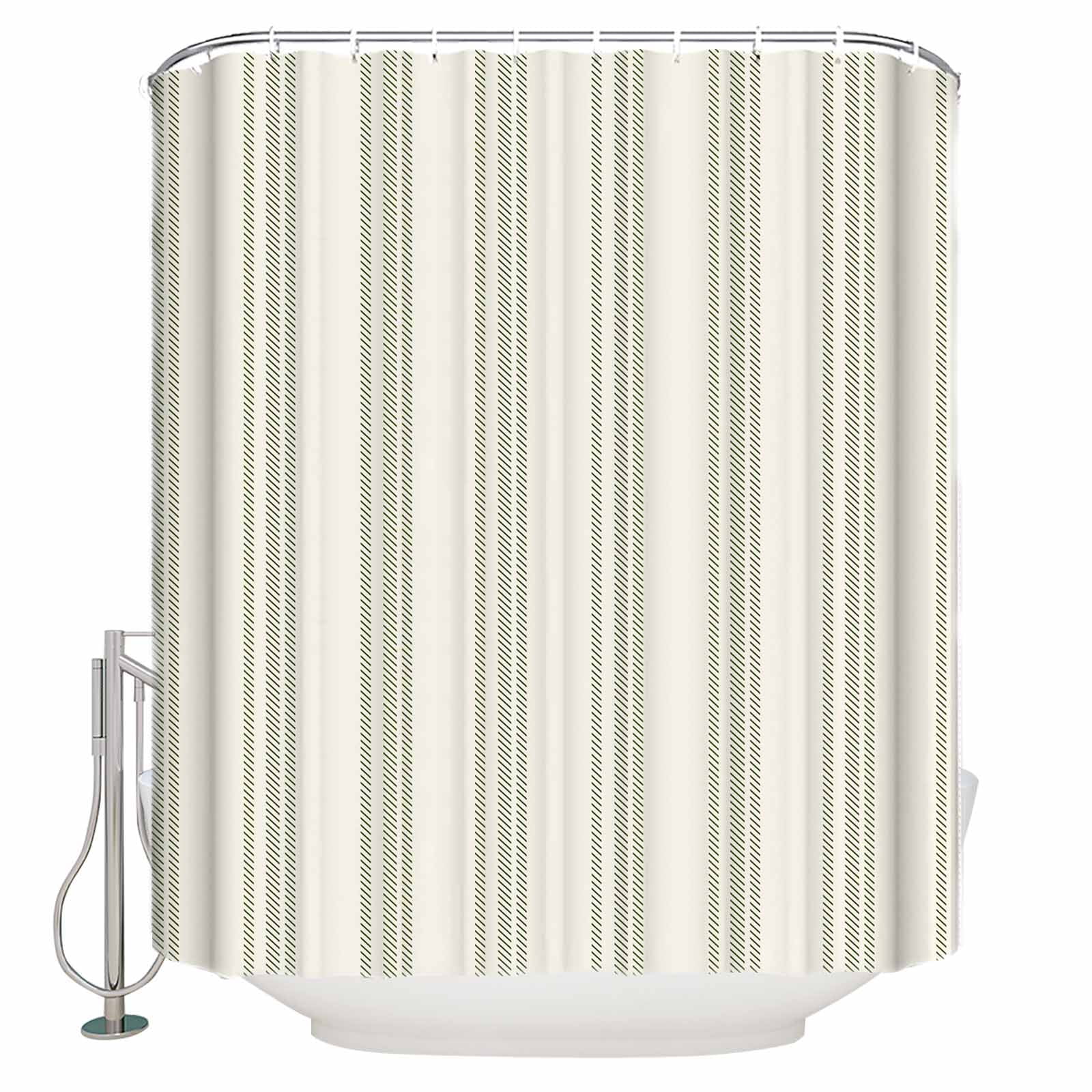 Sage Green Striped Bathroom Shower Curtains with 12 Hooks Polyester ...