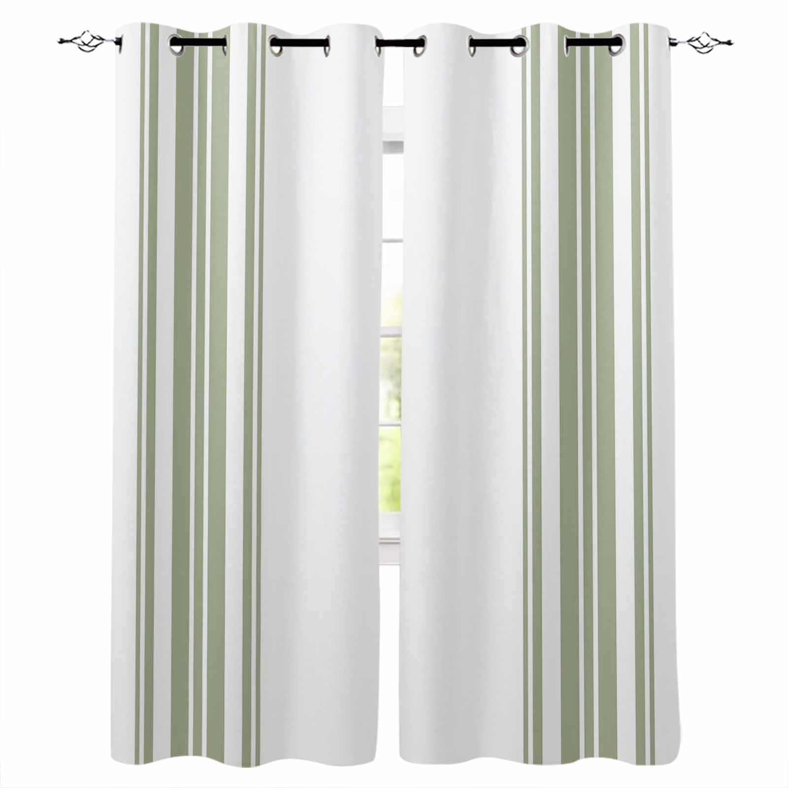 Sage Green Striped Blackout Curtains for Bedroom/Living Room, Thermal ...