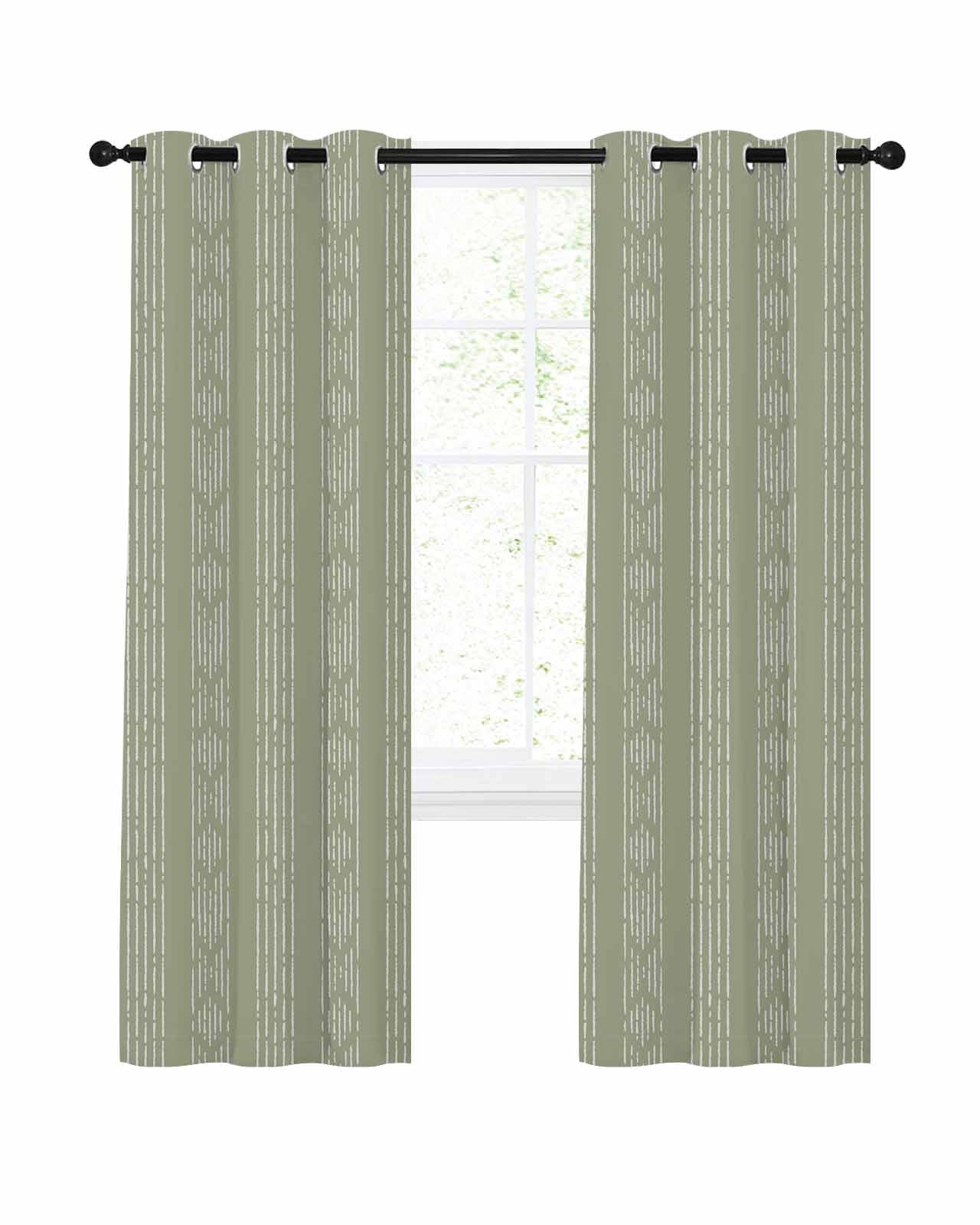 Sage Green Striped Blackout Curtains, Light Blocking Print Window ...