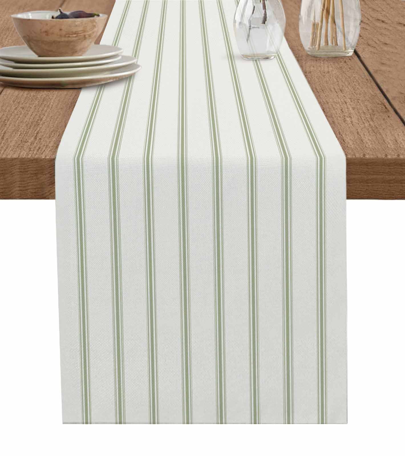 Sage Green Striped Burlap Cotton Table Runner 13x60 Inches Long, Rustic ...