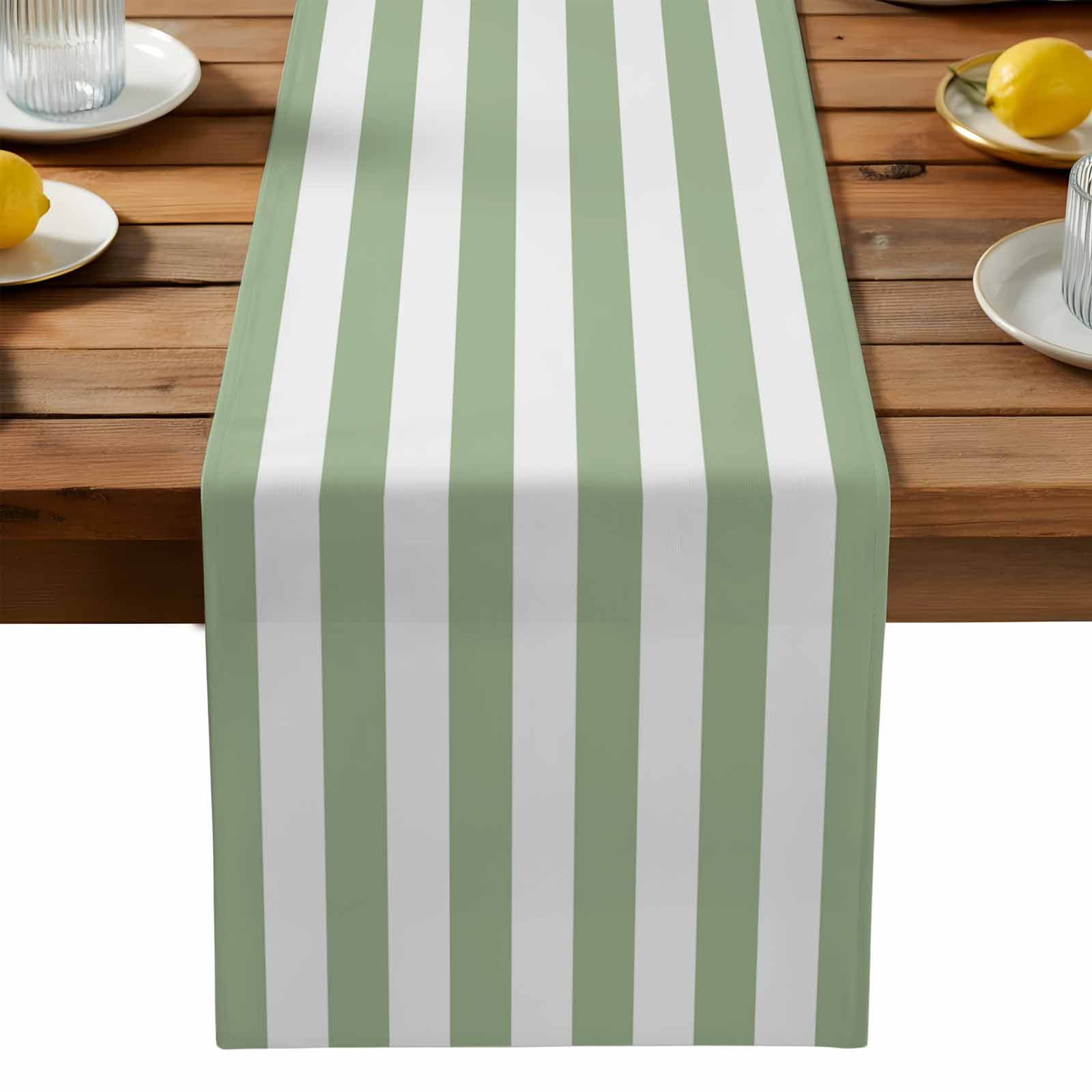 Sage Green Striped Cotton Linen Table Runner for Dining Kitchen ...