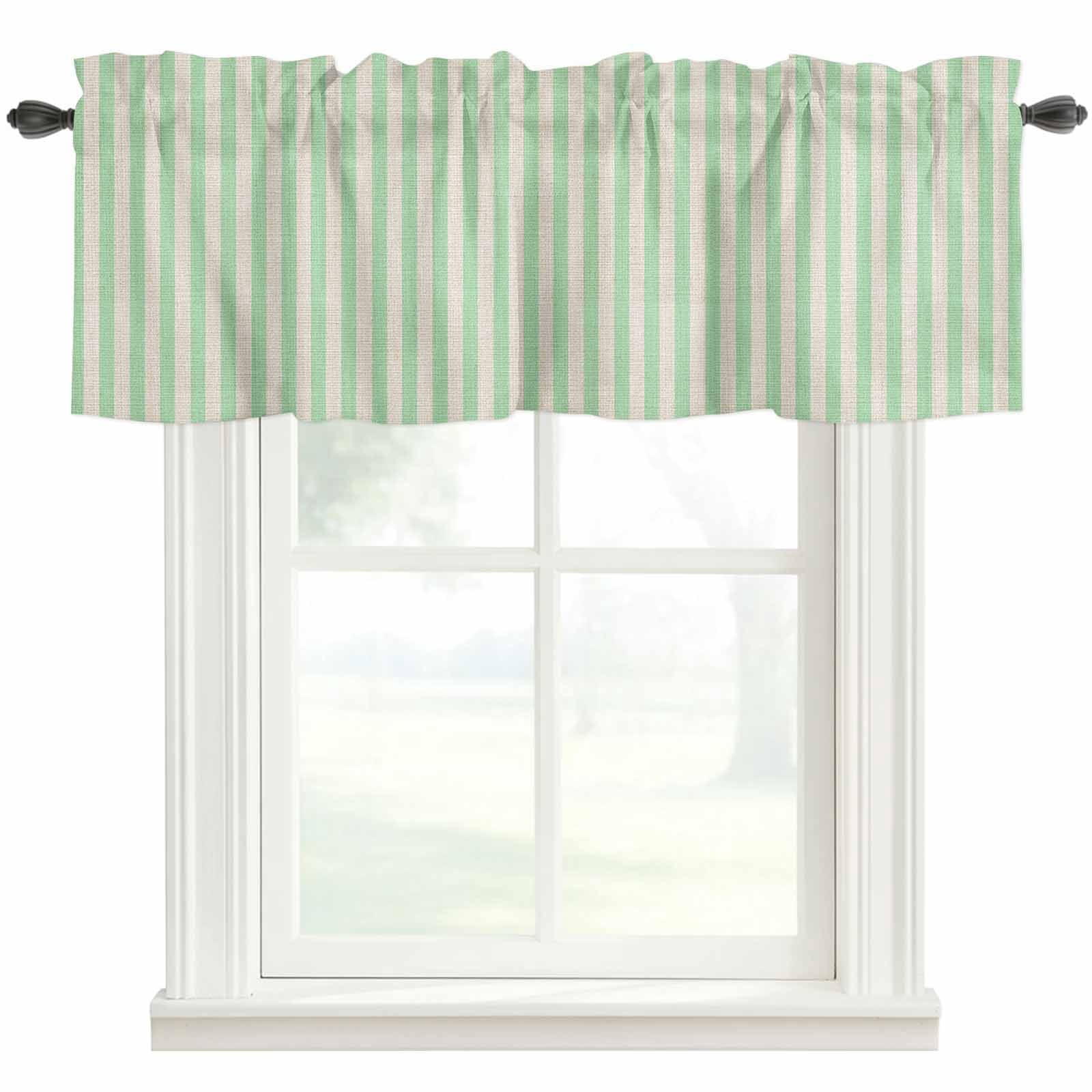 Sage Green Striped Farmhouse Short Window Curtain Valances, Modern ...