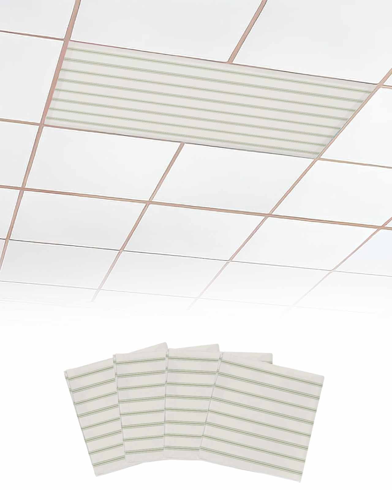 Sage Green Striped Fluorescent Light Covers for Ceiling Lights 4x2 feet ...