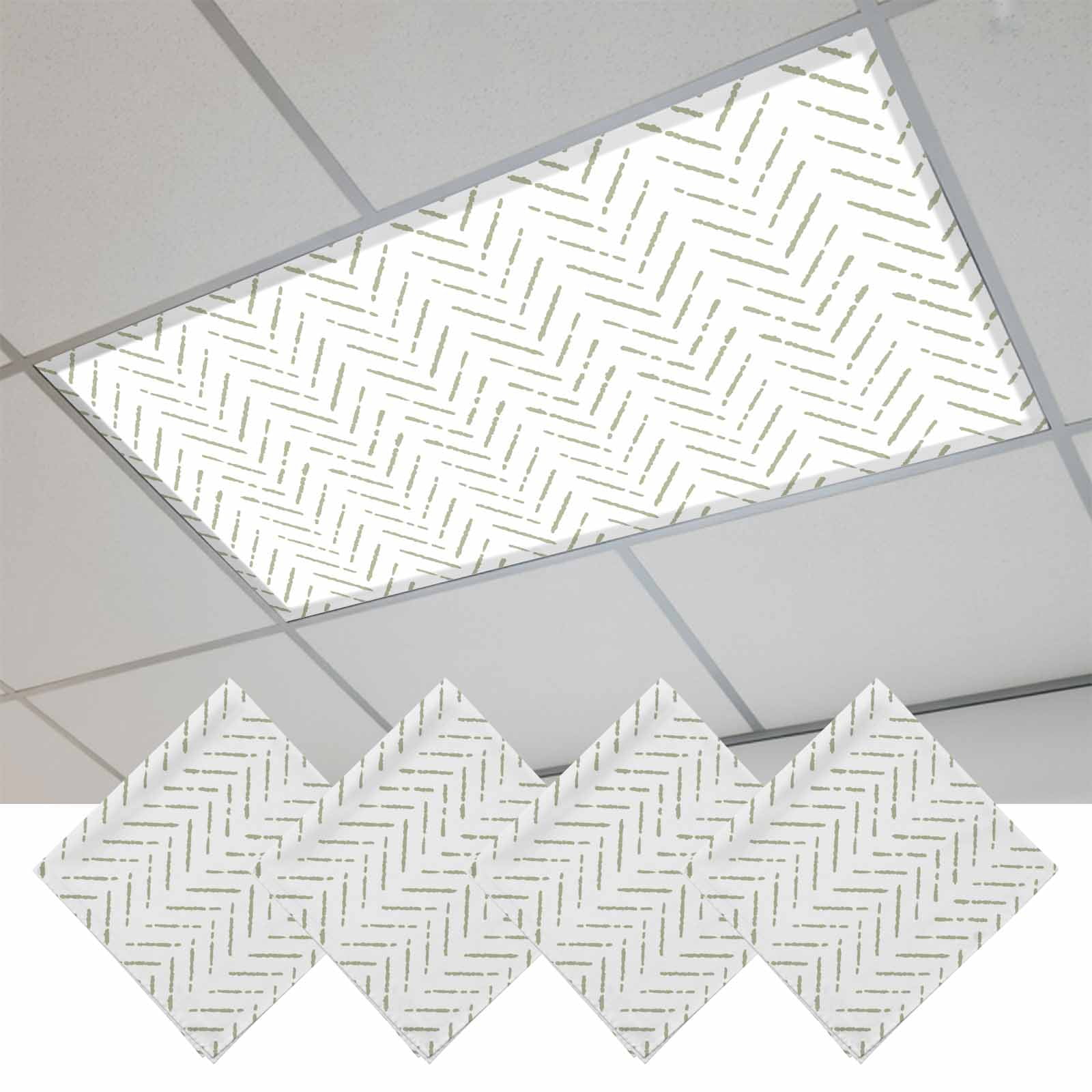 Sage Green Striped Fluorescent Light Covers, Modern Abstract Art ...