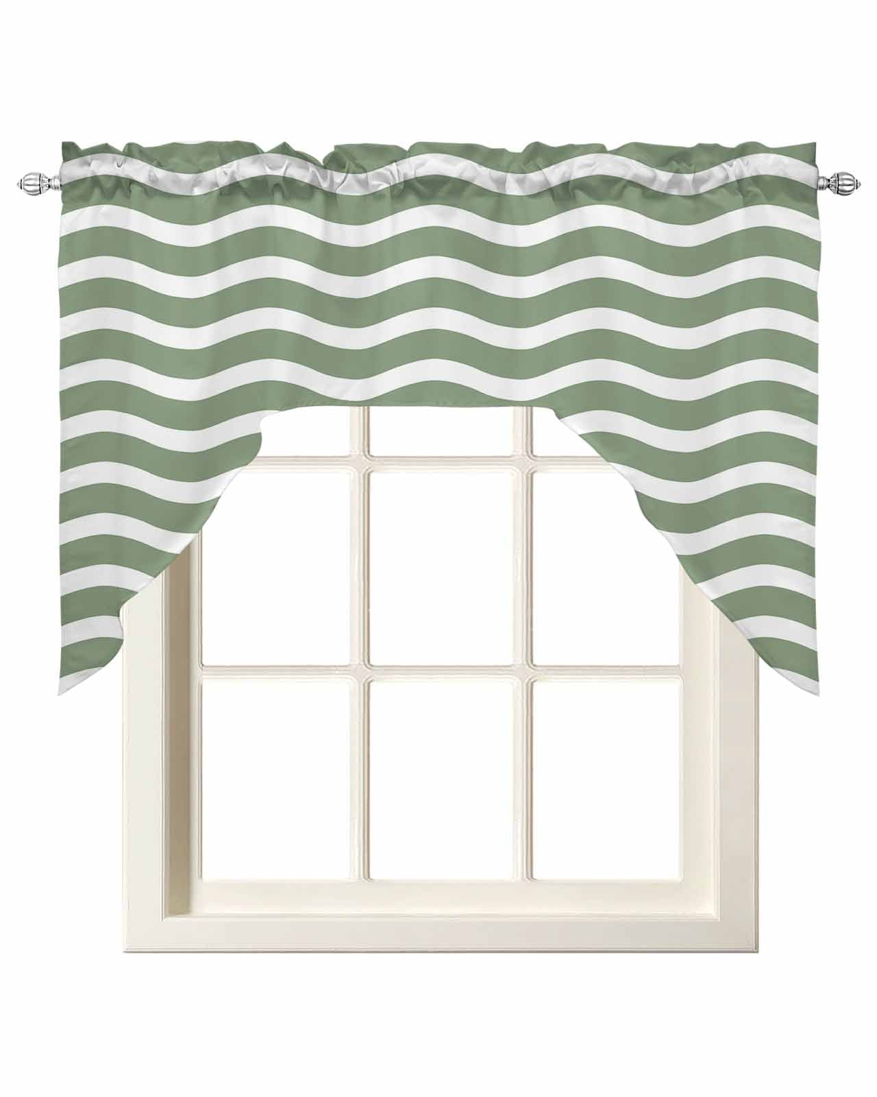 Sage Green Striped Kitchen Curtains Swag Valance for Windows/Bathroom ...