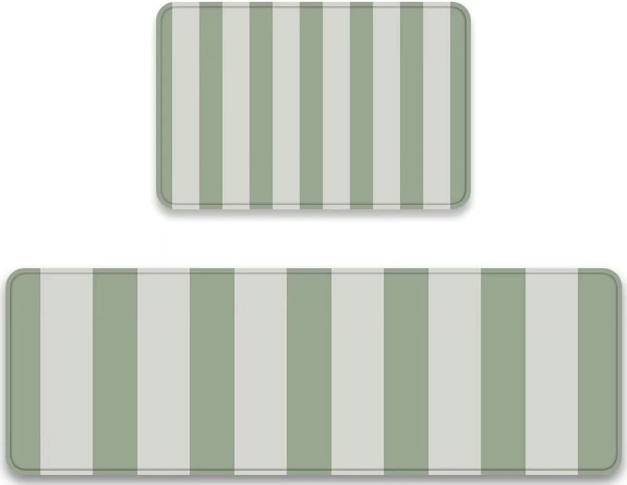 Sage Green Striped Kitchen Rug Set 2 Pieces Modern Comfort Standing ...