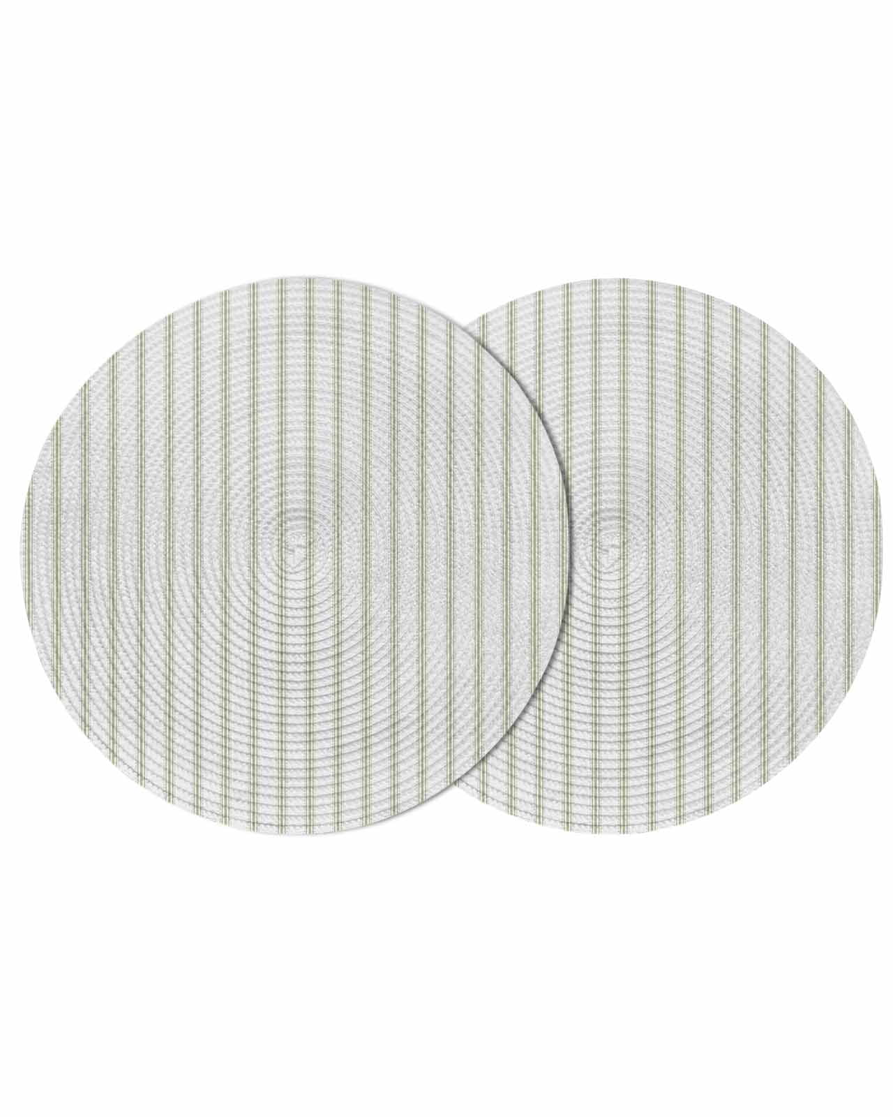 Sage Green Striped Round 13 Inch Placemats Set of 2, Sage Green White ...