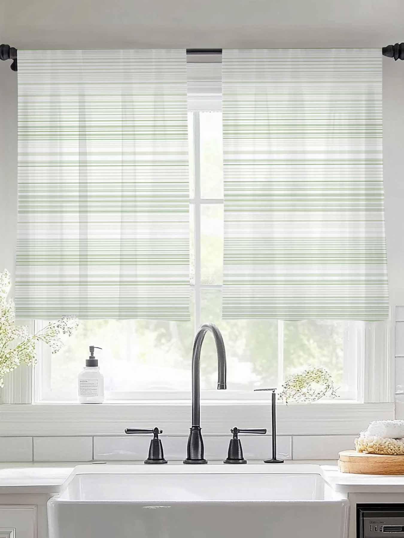 Sage Green Striped Sheer Curtains 45 Inches Long 2 Panels Nature ...