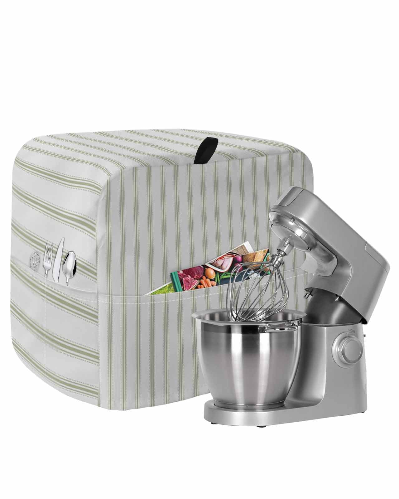 Sage Green Striped Stand Mixer Dust Cover with Storage Pocket & Handles ...