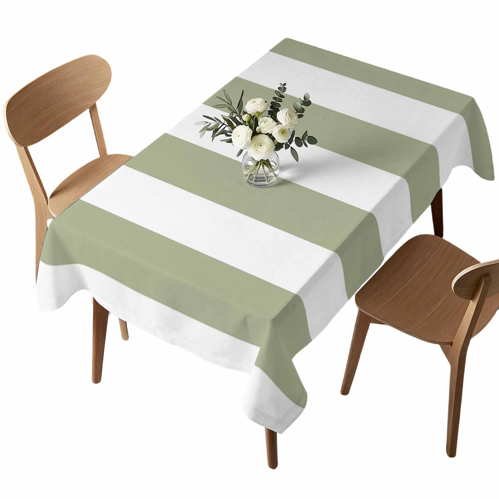 Sage Green Striped Table Cloth, Waterproof Tablecloth for Rectangle ...