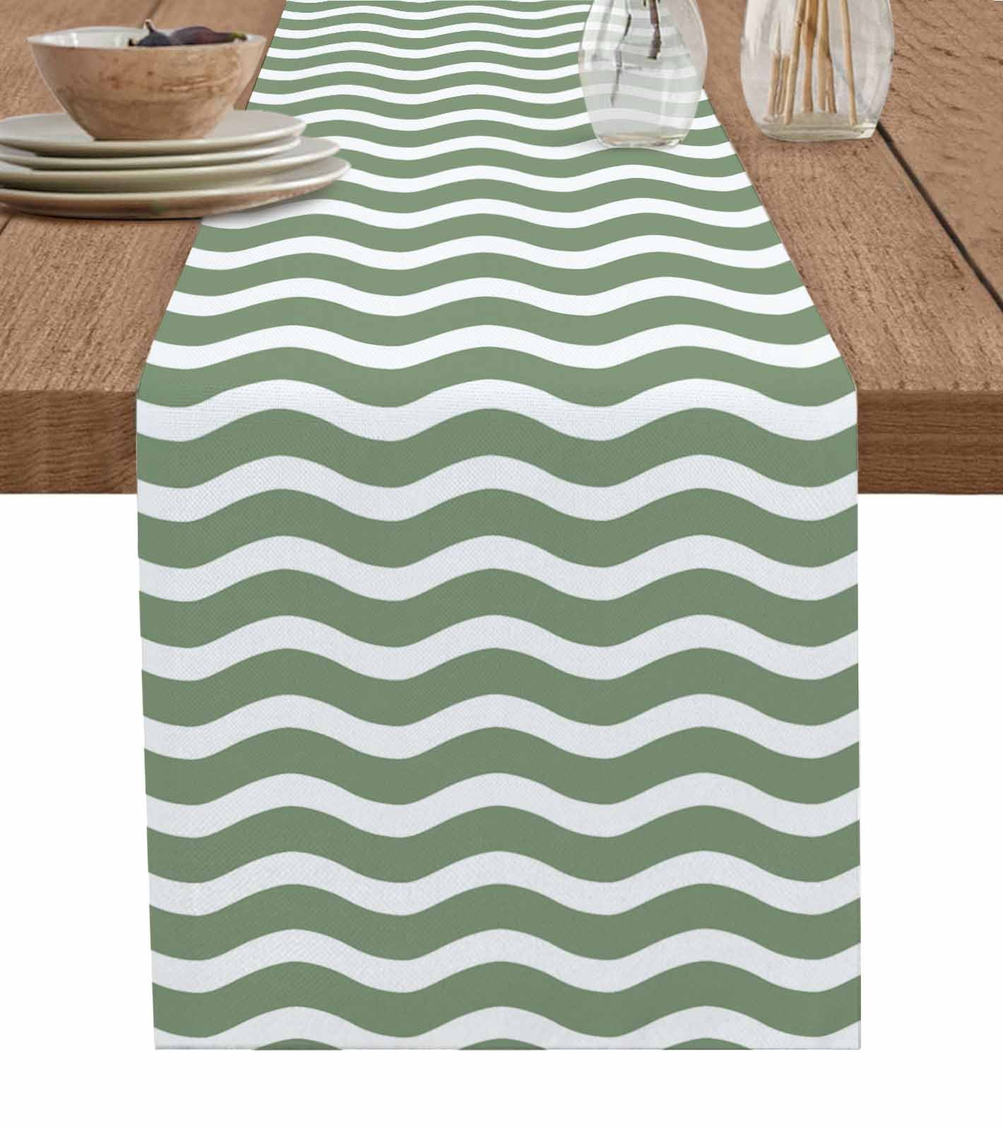 Sage Green Striped Table Runner 120 Inches, Modern Waves Abstract Water ...