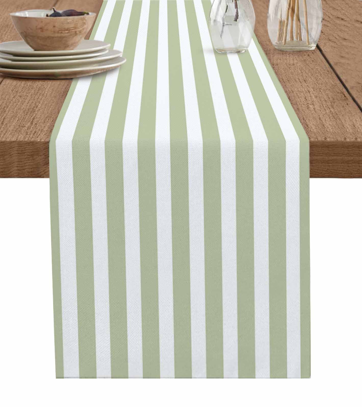 Sage Green Striped Table Runner Modern Farmhouse Sage Green White ...