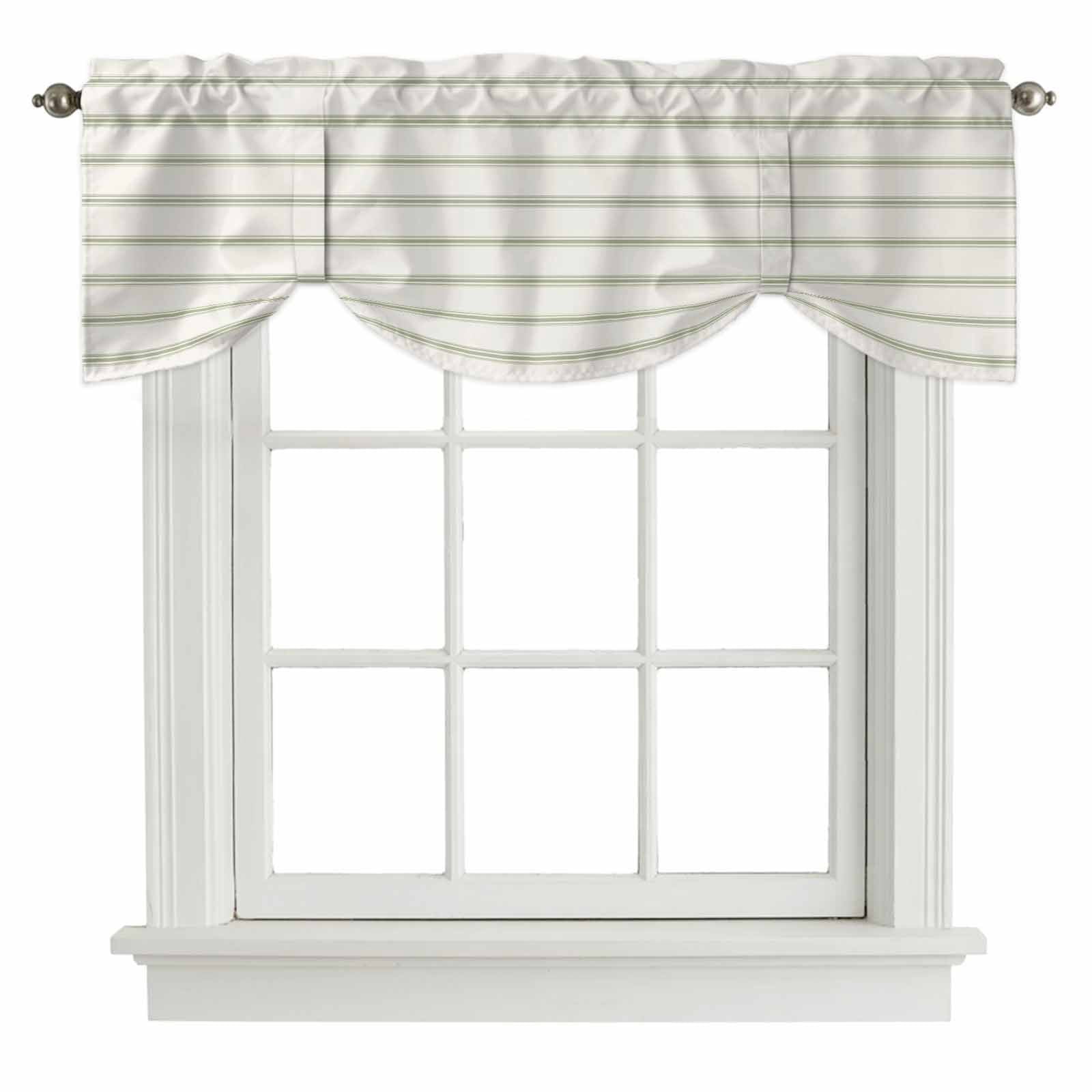 Sage Green Striped Tie Up Valance Curtains for Windows, Kitchen ...