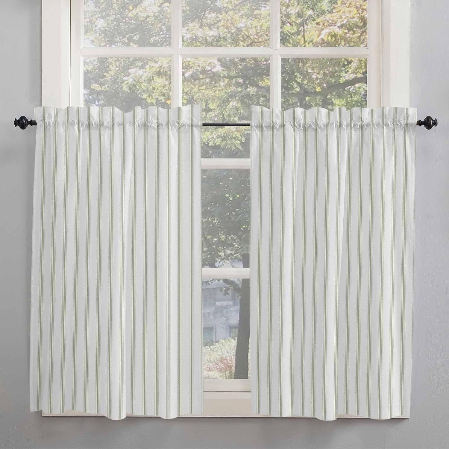 Sage Green Striped Window Short Curtains 54 Inch Length, Farmhouse ...