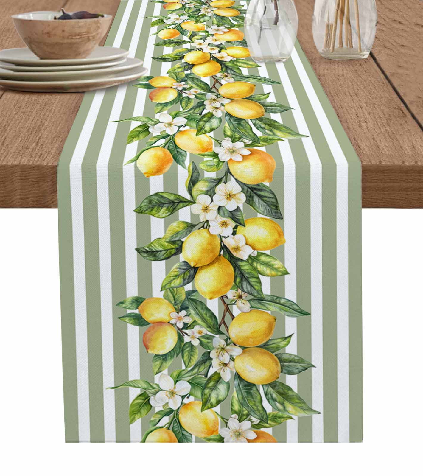 Sage Green Stripes Burlap Cotton Table Runner 13x48 Inches Long, Summer ...