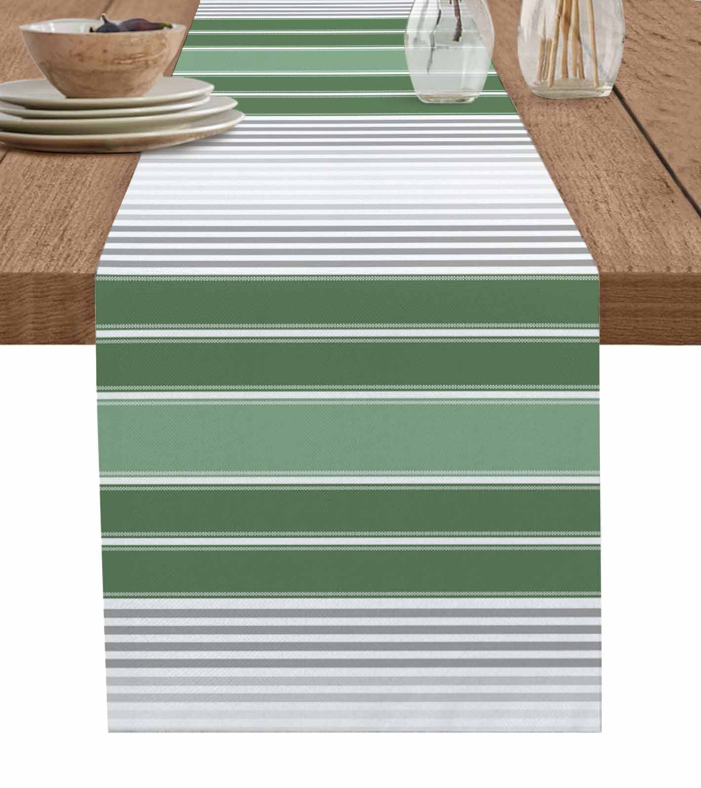 Sage Green Stripes Burlap Cotton Table Runner 13x72 Inches Long ...