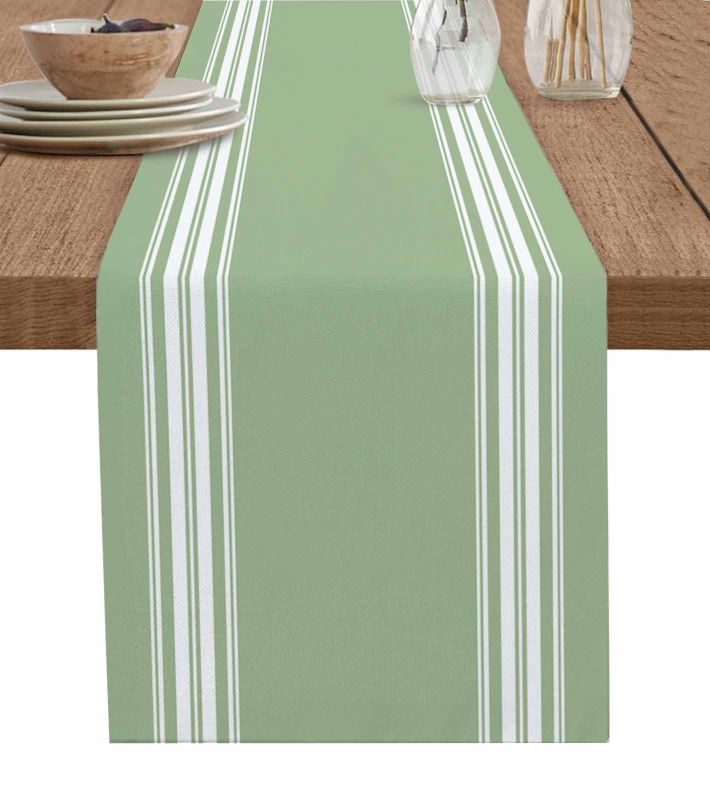 Sage Green Stripes Burlap-Cotton Table Runner 90 Inches Long,Farmhouse ...