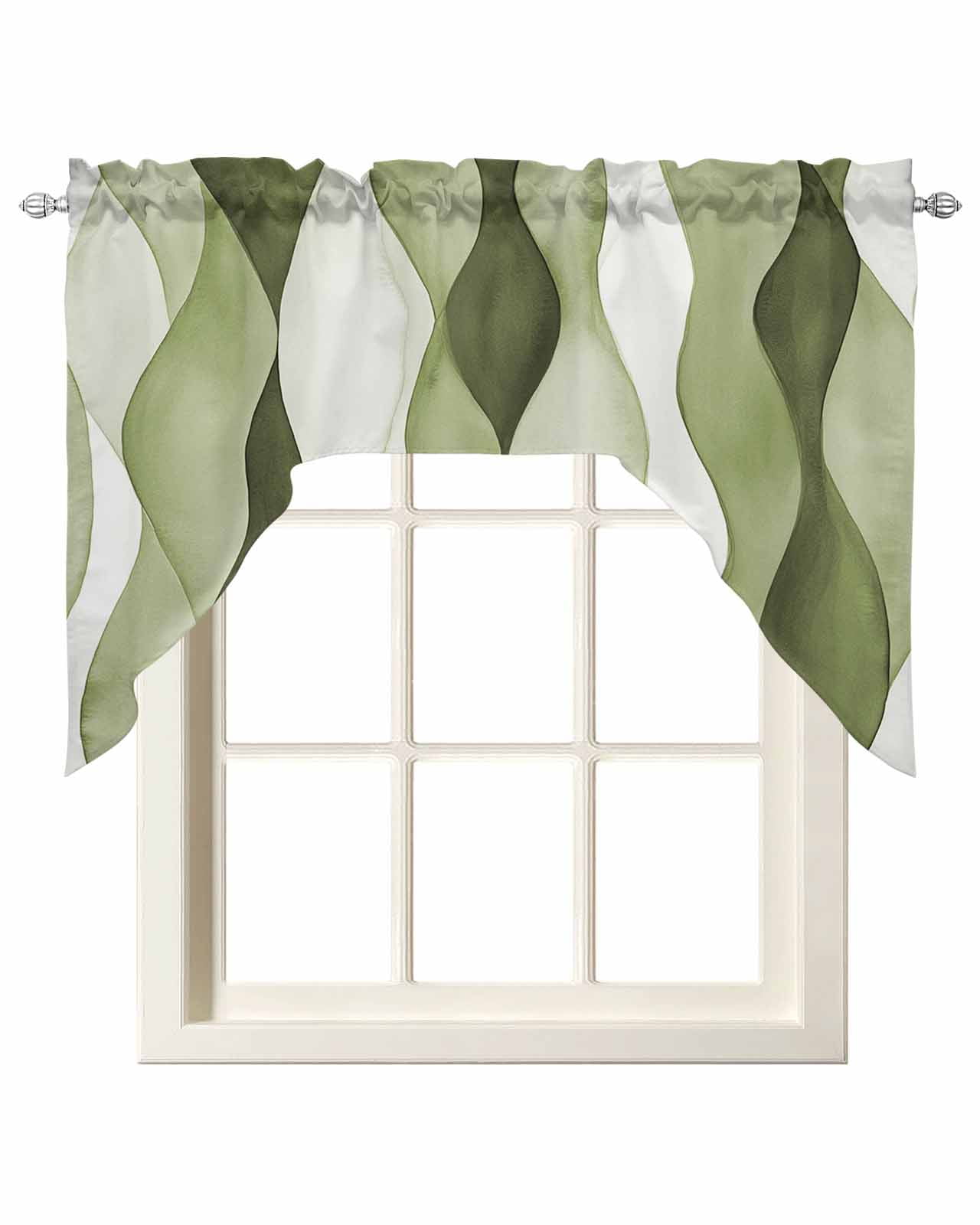 Sage Green Stripes Kitchen Swag Valances for Windows, Retro Farmhouse ...