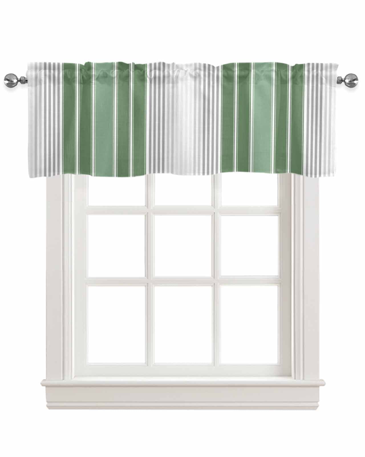 Sage Green Stripes Kitchen Valances for Windows Farmhouse Linen Window ...