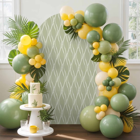 Sage Green Stripes Lines Arch Backdrop Cover 5 FT, Abstract Waves ...