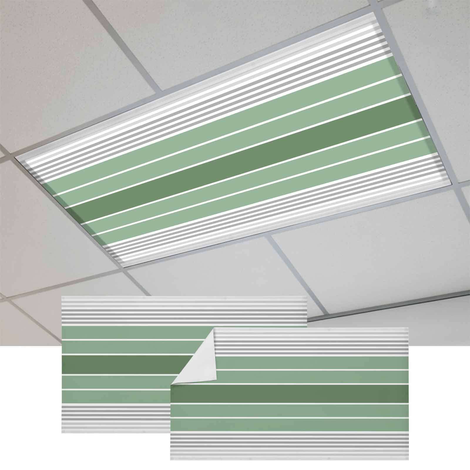 Sage Green Stripes Magnetic Fluorescent Light Covers for Ceiling Lights ...