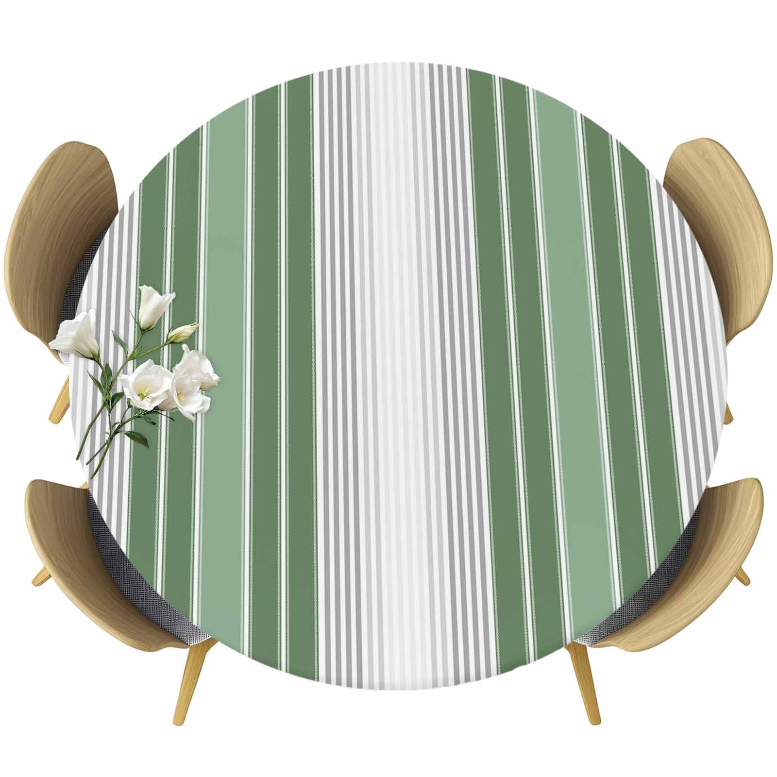 Sage Green Stripes Round Tablecloth 45-54 Inch Round Fitted Table Cloth ...