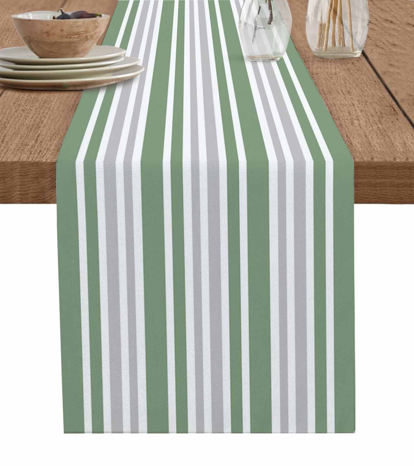 Sage Green Stripes Short Table Runners 48 Inches, Cotton Linen Fabric ...