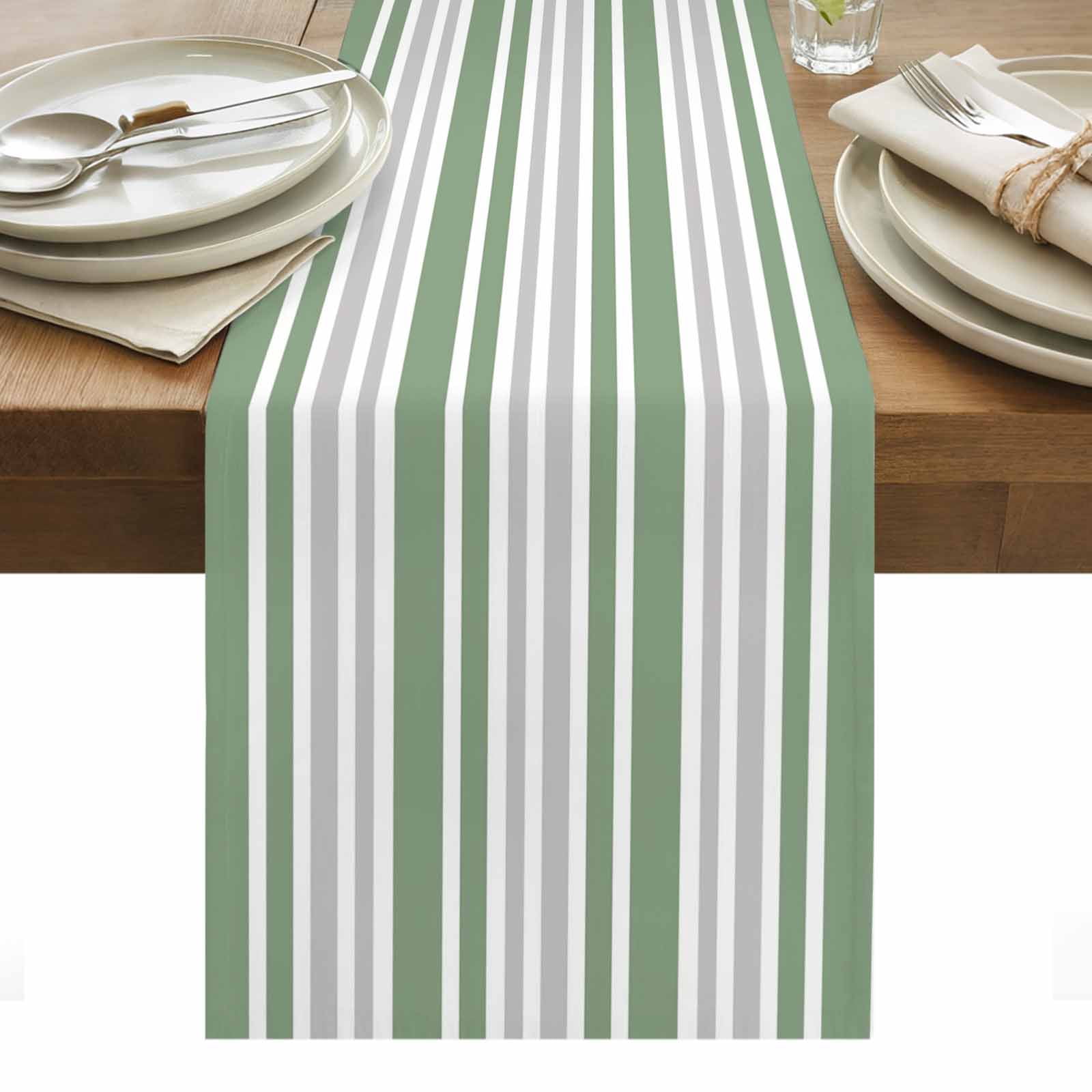 Sage Green Stripes Table Runner - 48 Inch Long, Kitchen Dining Table ...