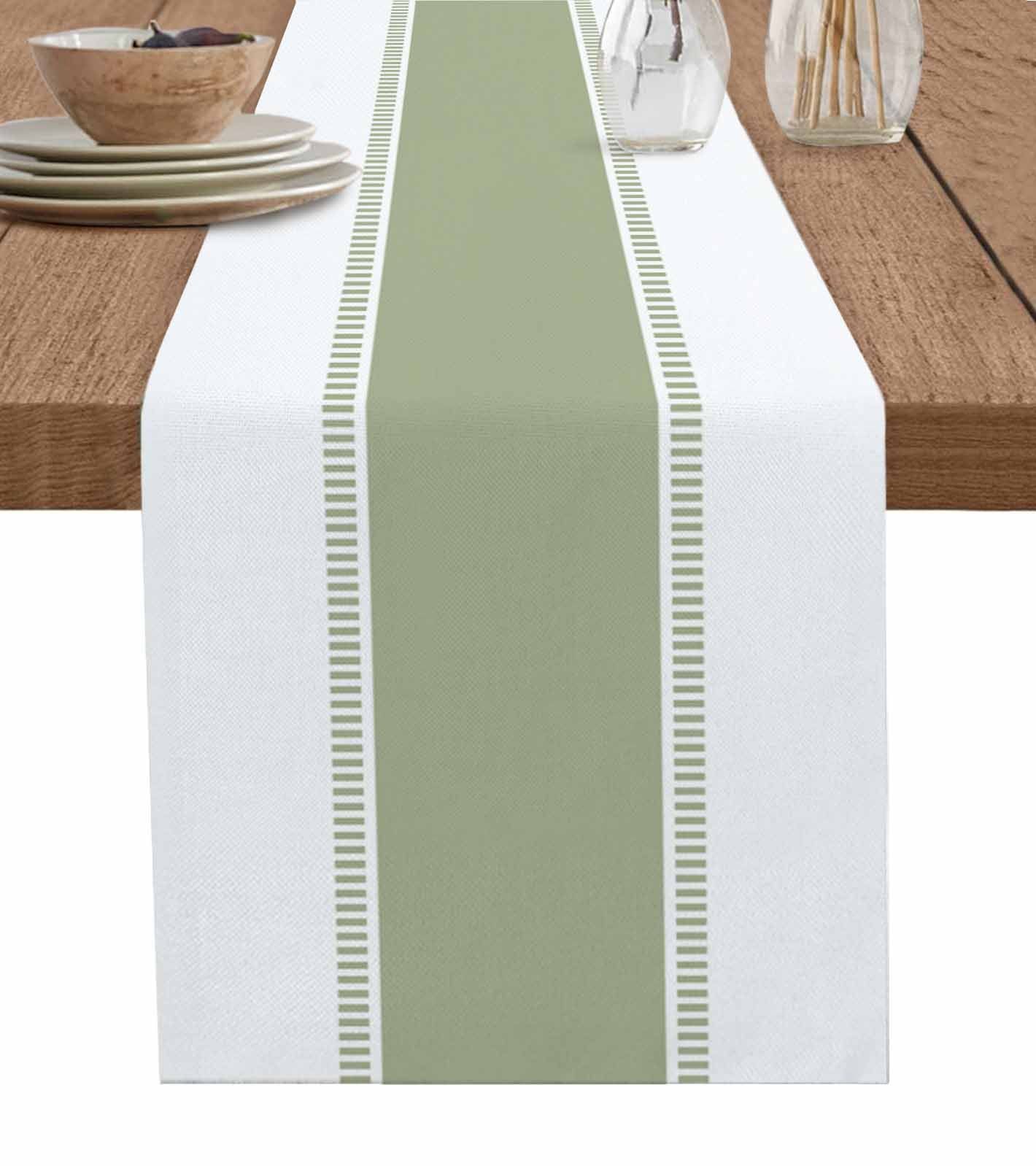 Sage Green Stripes, Table Runner Geometric Pure Solid Color ...