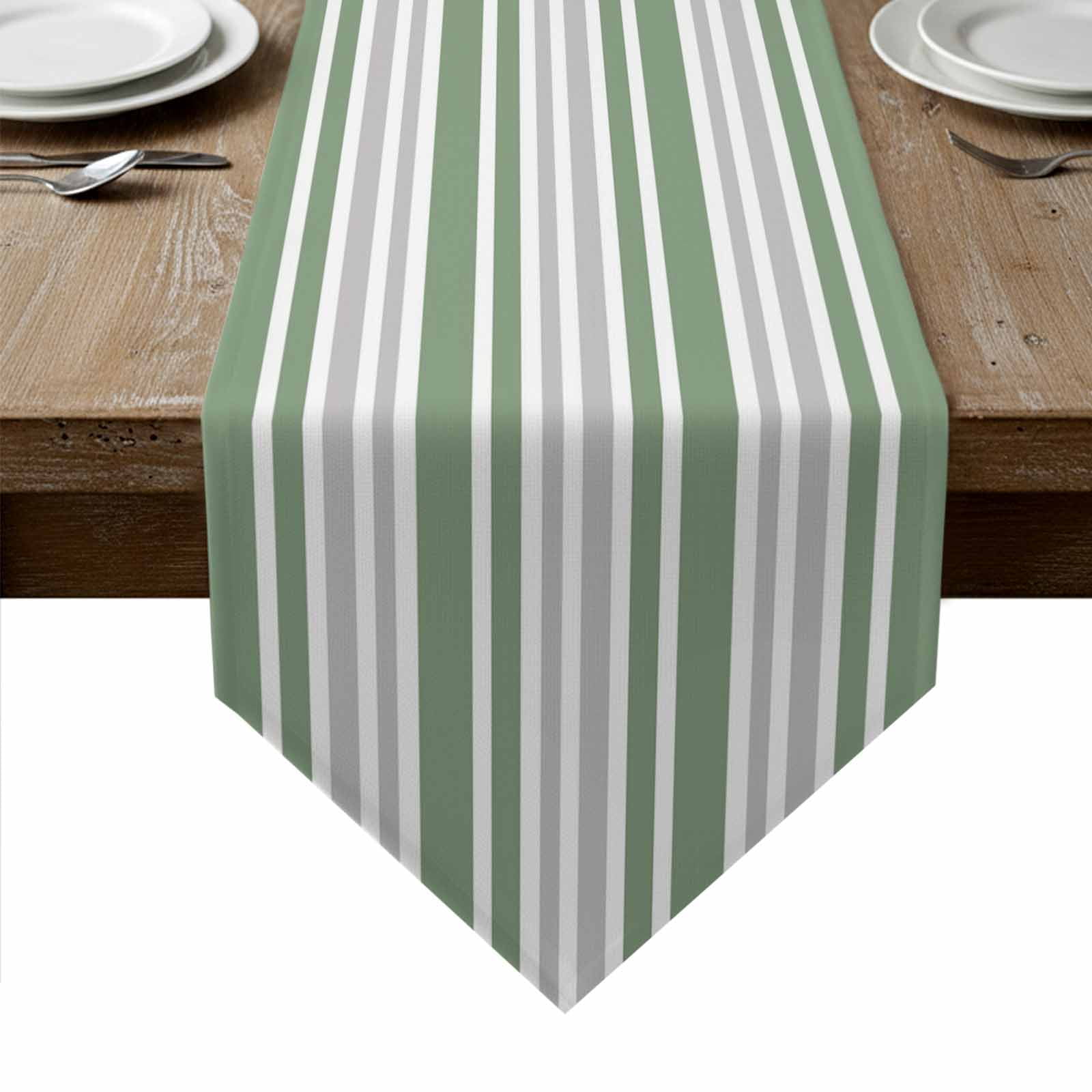 Sage Green Stripes Table Runner Linen Burlap Table Runner 72 Inches ...