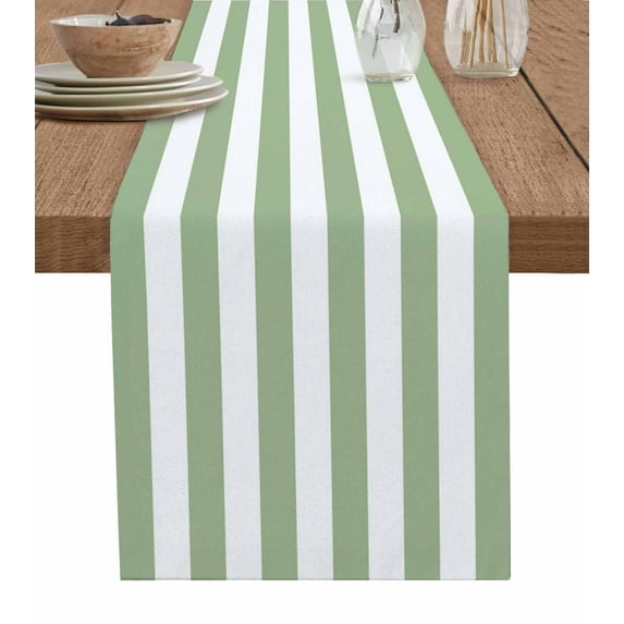 Sage Green Stripes Table Runner Wedding Coffee Table Cover r Kitchen ...