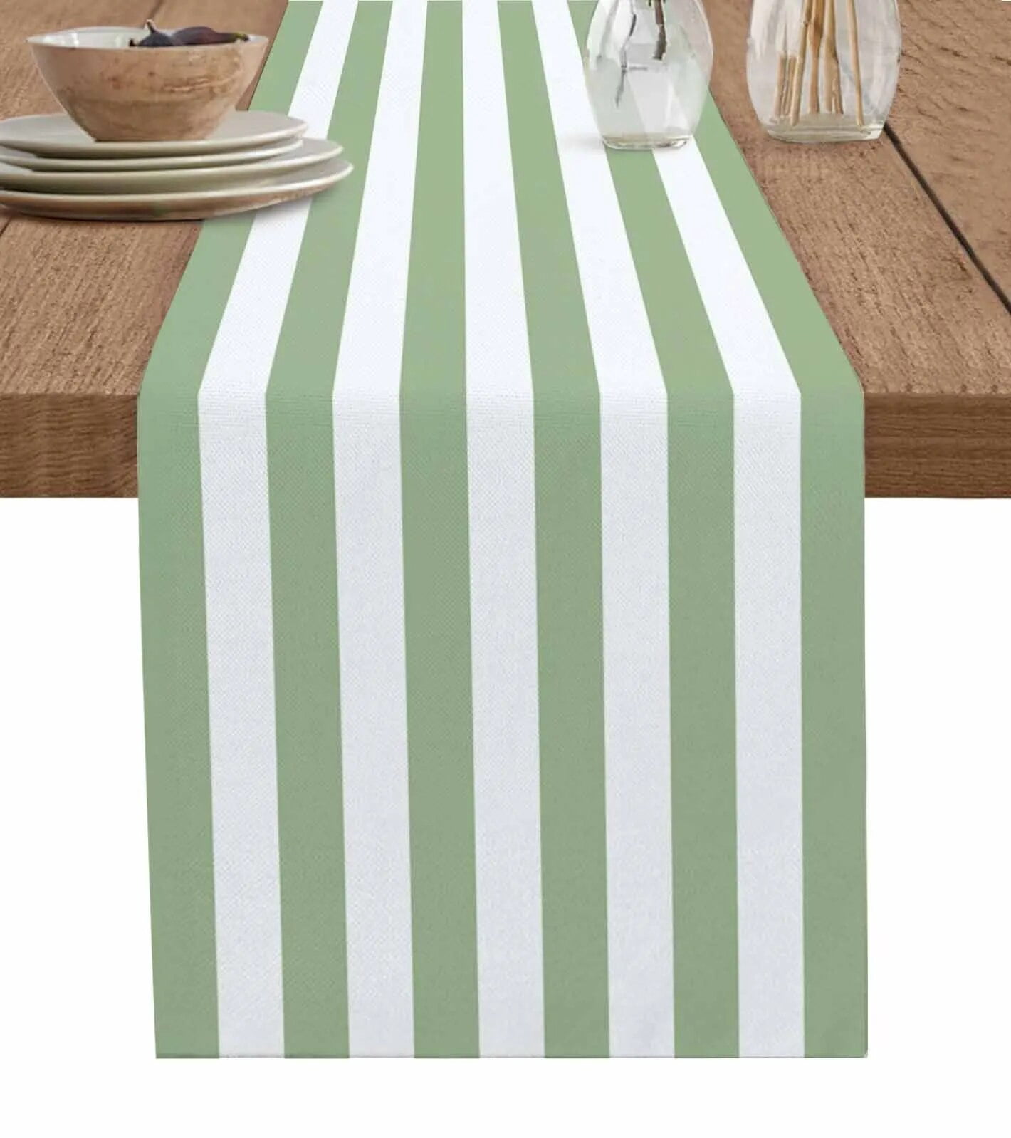 Sage Green Stripes Table Runner Wedding r Table Runner Home Dining ...