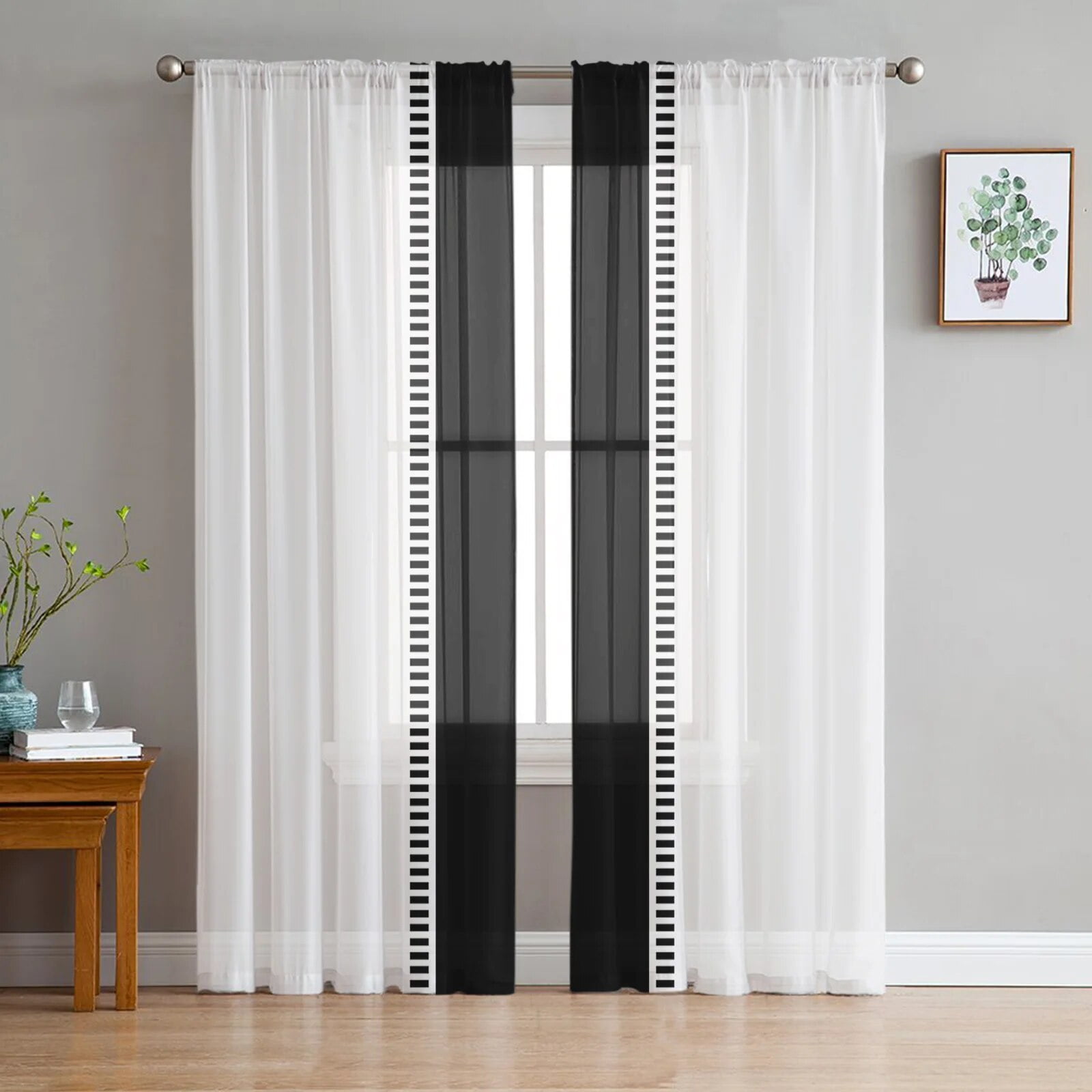 Sage Green Stripes Texture Tulle Curtains For Living Room Kitchen ...