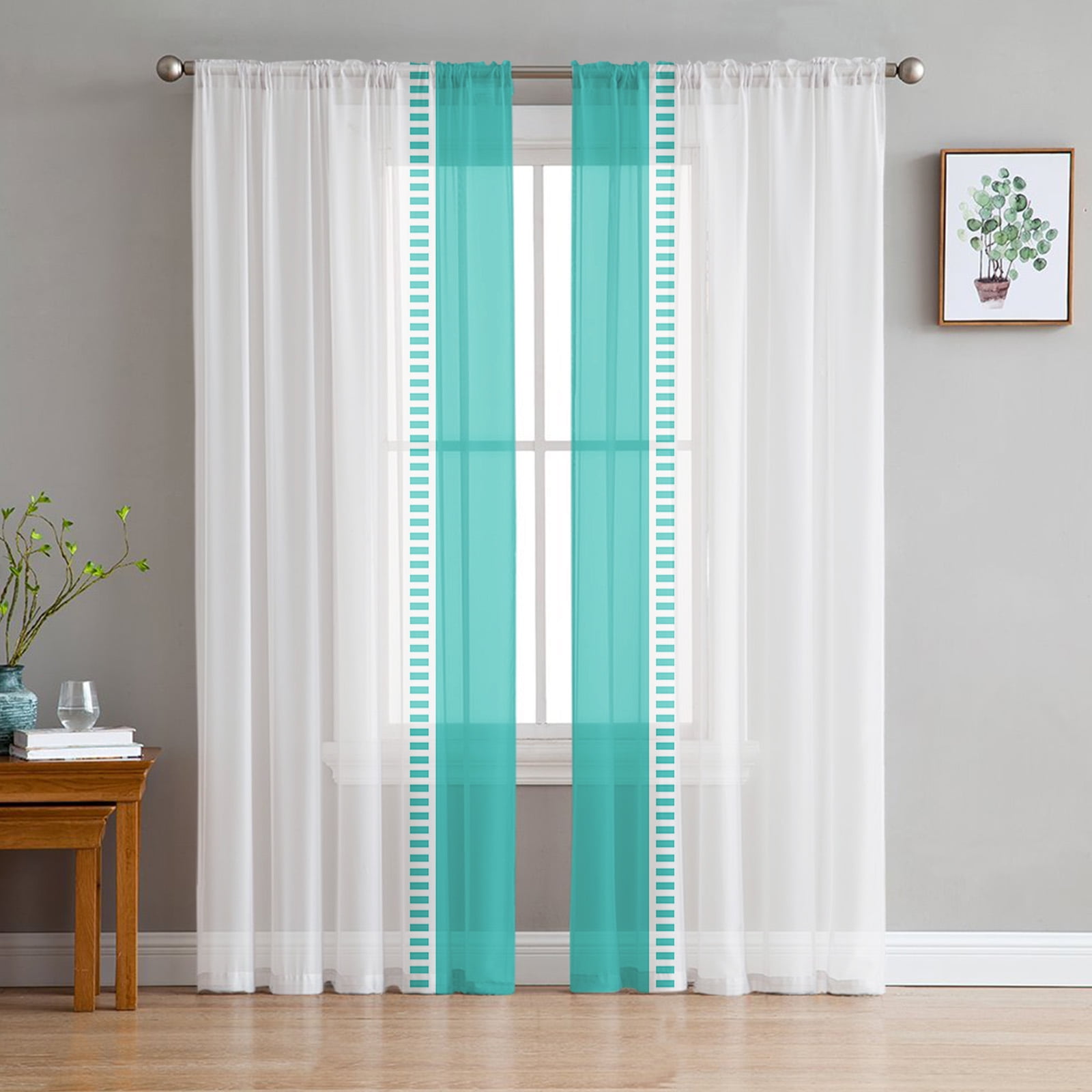 Sage Green Stripes Texture Tulle Curtains For Living Room Kitchen ...