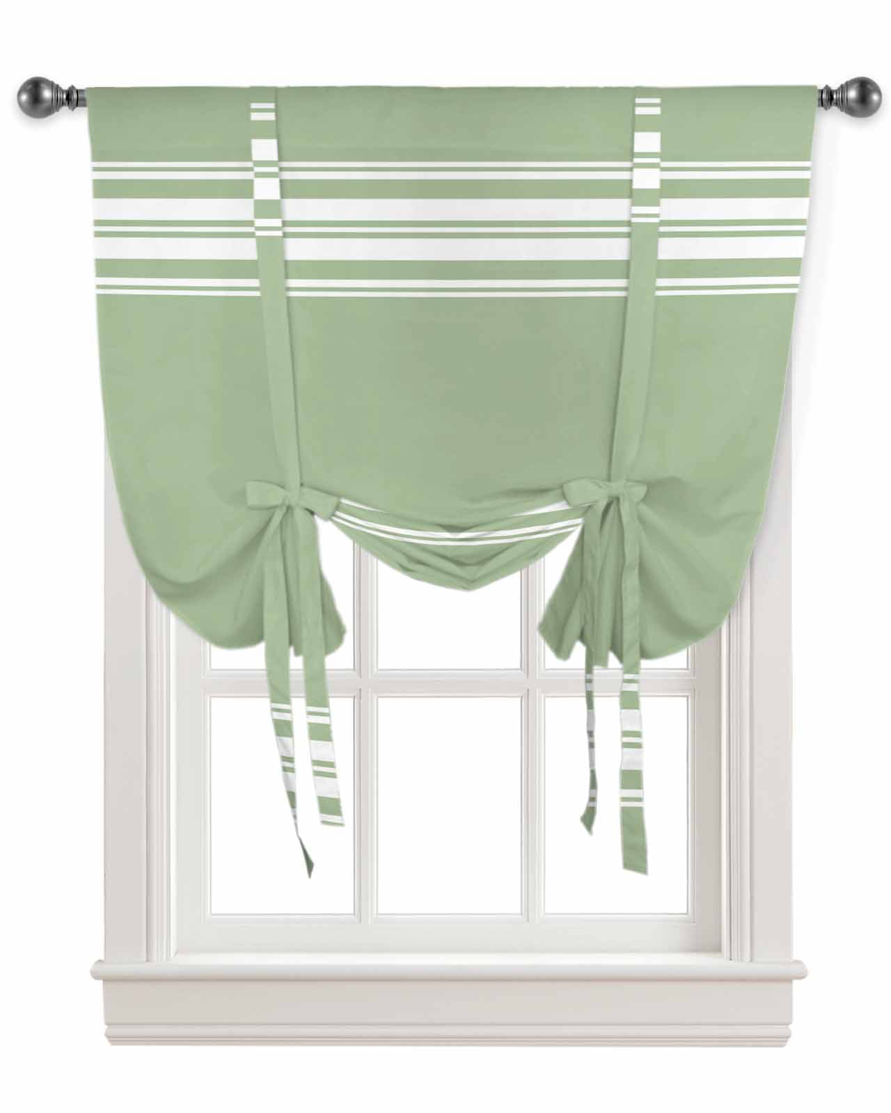 Sage Green Stripes Tie Up Curtains for Kitchen Bathroom Bedroom Windows ...