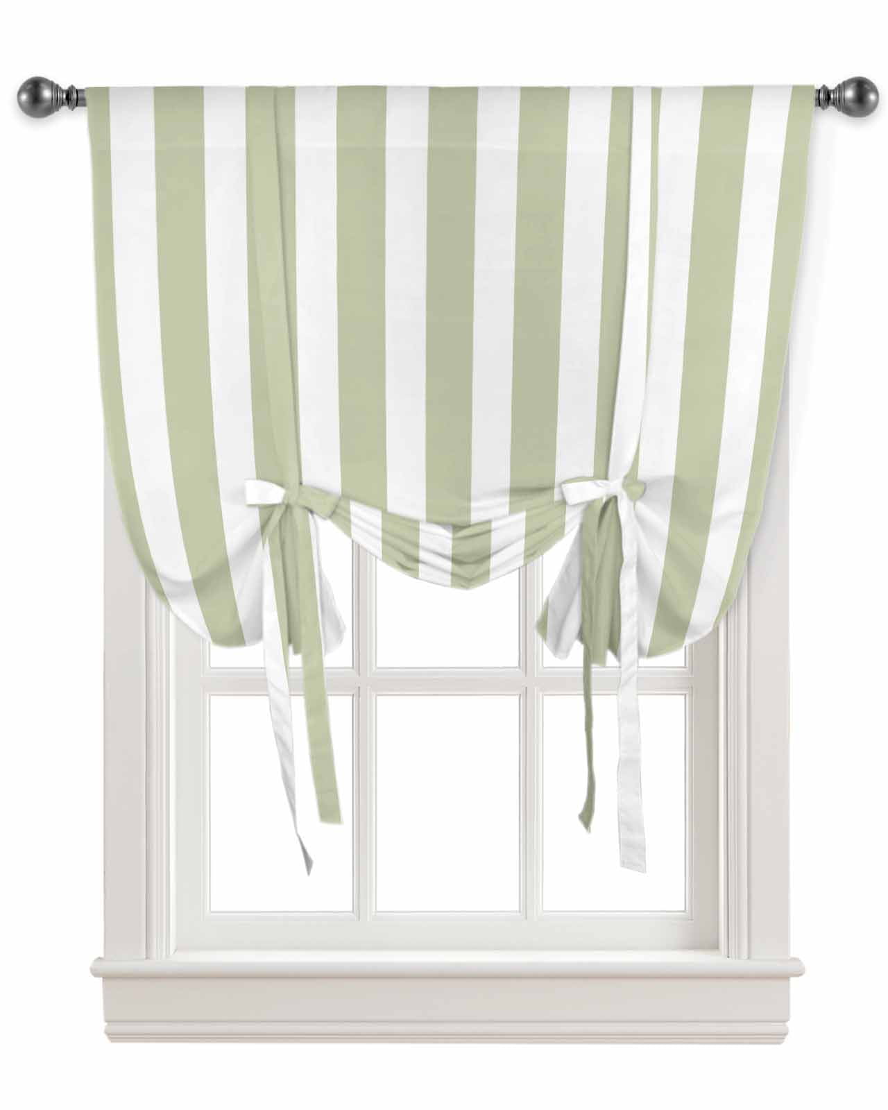 Sage Green Stripes Tie Up Curtains for Kitchen Bathroom Bedroom Windows ...